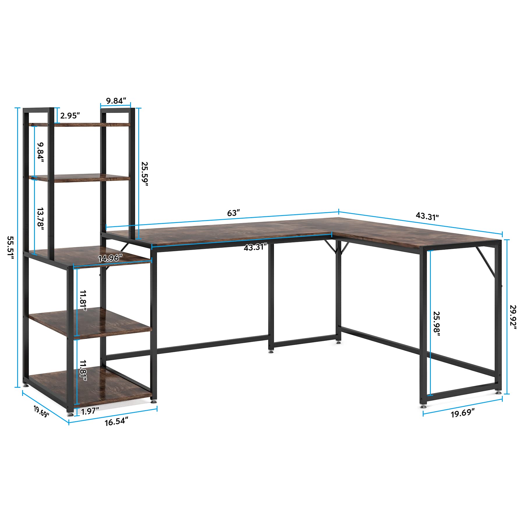 Tribesigns 79 Inch Reversible L-Shaped Desk, Industrial Large Corner Desk with 5 Tier Storage Shelves, Large L Desk Home Office Desk Computer Table Writing Desk, Rustic Brown