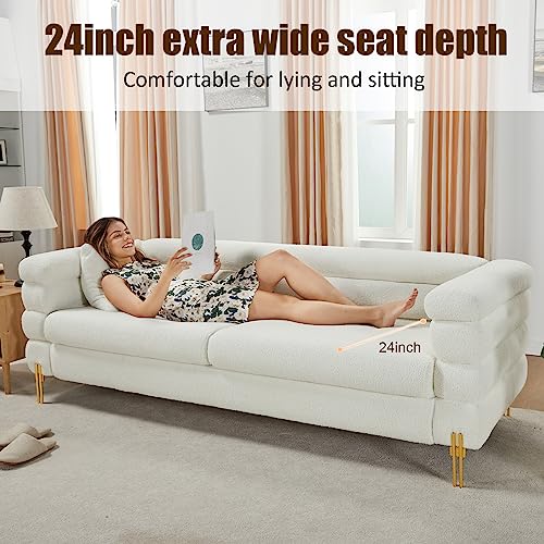 VanAcc Modern Sofa Couch, 2 Piece Set 24''Extra Deep Seat Sectional Sofa for Living Room, 85 inch Oversized Sofa, 3 Seat Sofa, Loveseat, White