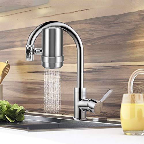 Water Filter for Sink, Insputer Stainless-Steel Faucet Water Filter, 320 Gallons Long-Lasting High-Flow Kitchen Water Filter, Ceramic Filter, Reduces Chlorine, and Bad Taste (1 Filter Included)