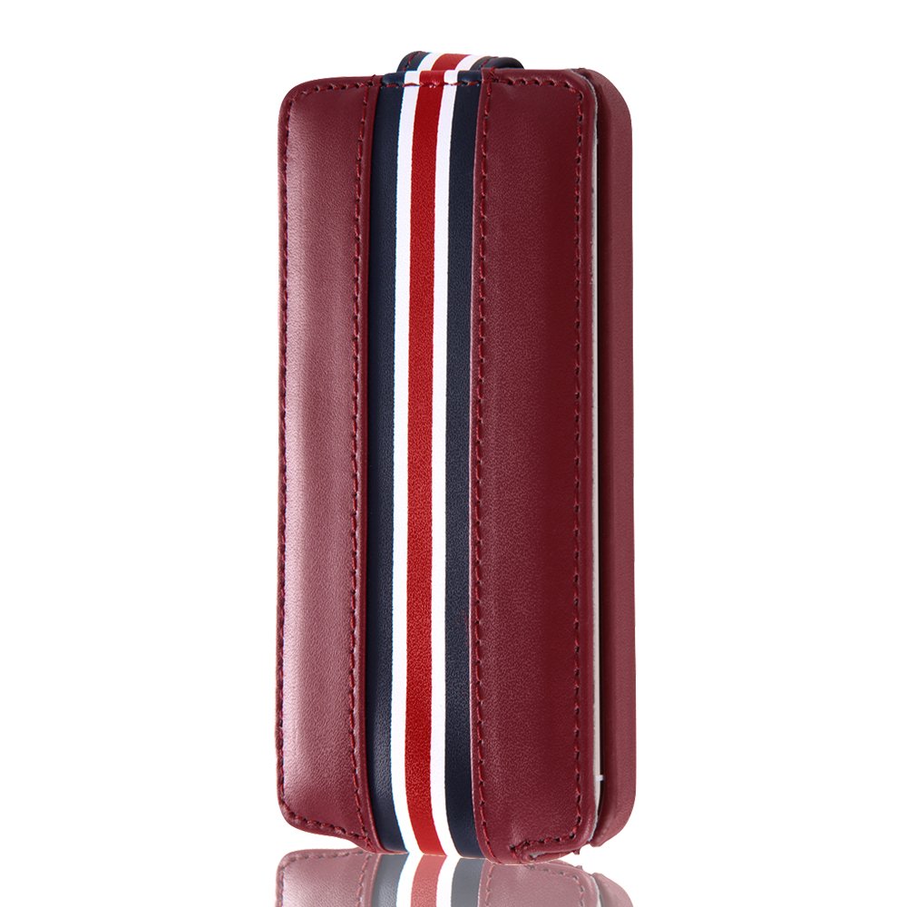 Synthetic Leather Flap Style Case for iPhone 5 (Red/Red Navy Line)