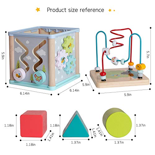 Wooden Educational All in One Multifunctional Bead Maze Toy Kit Play Set Sorting Stacking Games Toys Activity Cube for Toddlers Kids Over 3 Years Old Skill Developing Brain Sorter