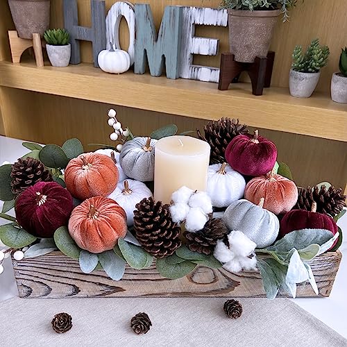 Winlyn 12 Pcs Assorted Small Faux Rustic Velvet Pumpkins Decorative Fabric Pumpkins Foam Pumpkins in Burgundy Bronze Gray White 3" for Fall Wedding Halloween Thanksgiving Table Centerpiece Décor