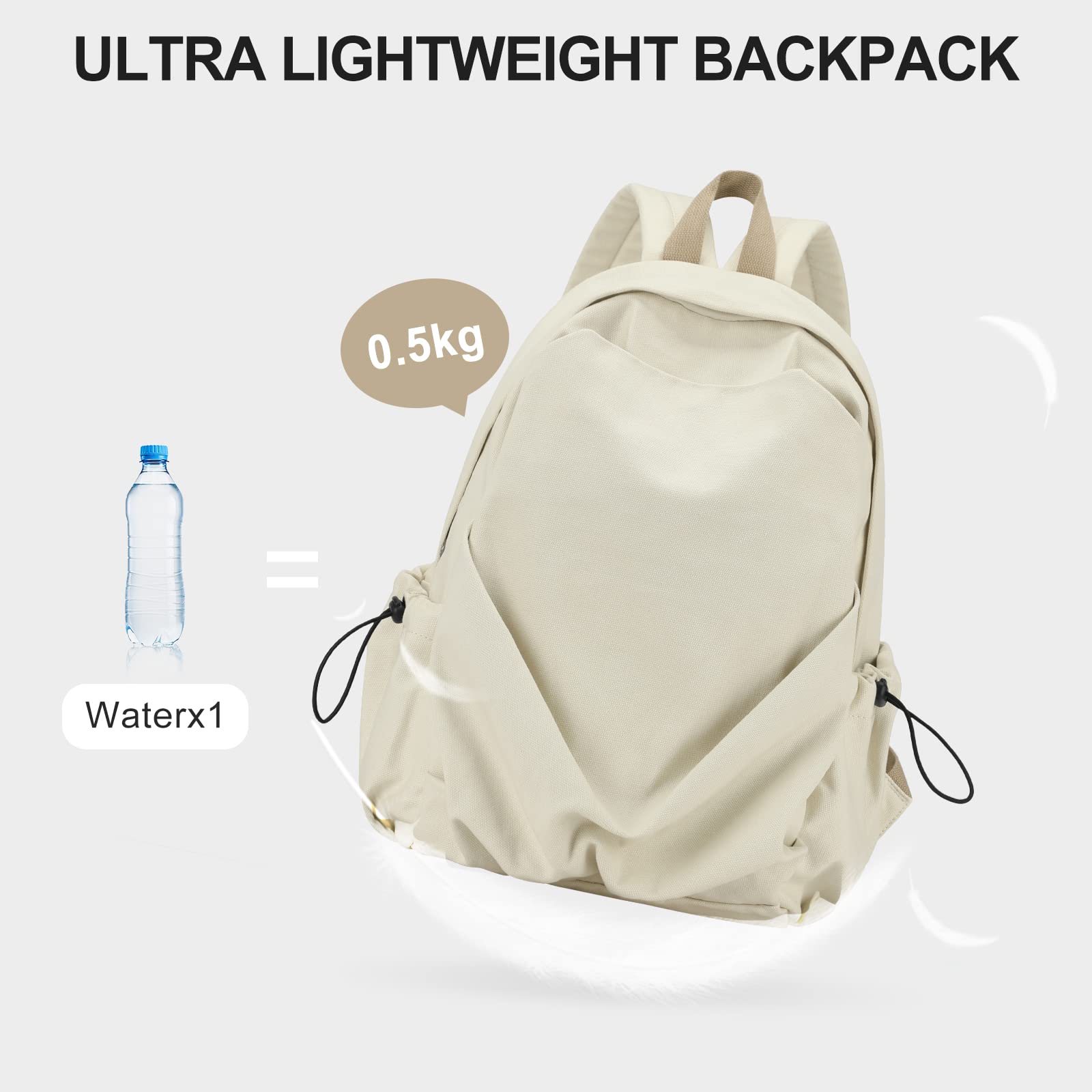 weradar Basic School Backpack For Women Men,Lightweight Casual Daypack College Backpack,Aesthetic Middle School Bag,Bookbag For Teen Girls Boys,Small Canvas Travel Backpack(Beige)