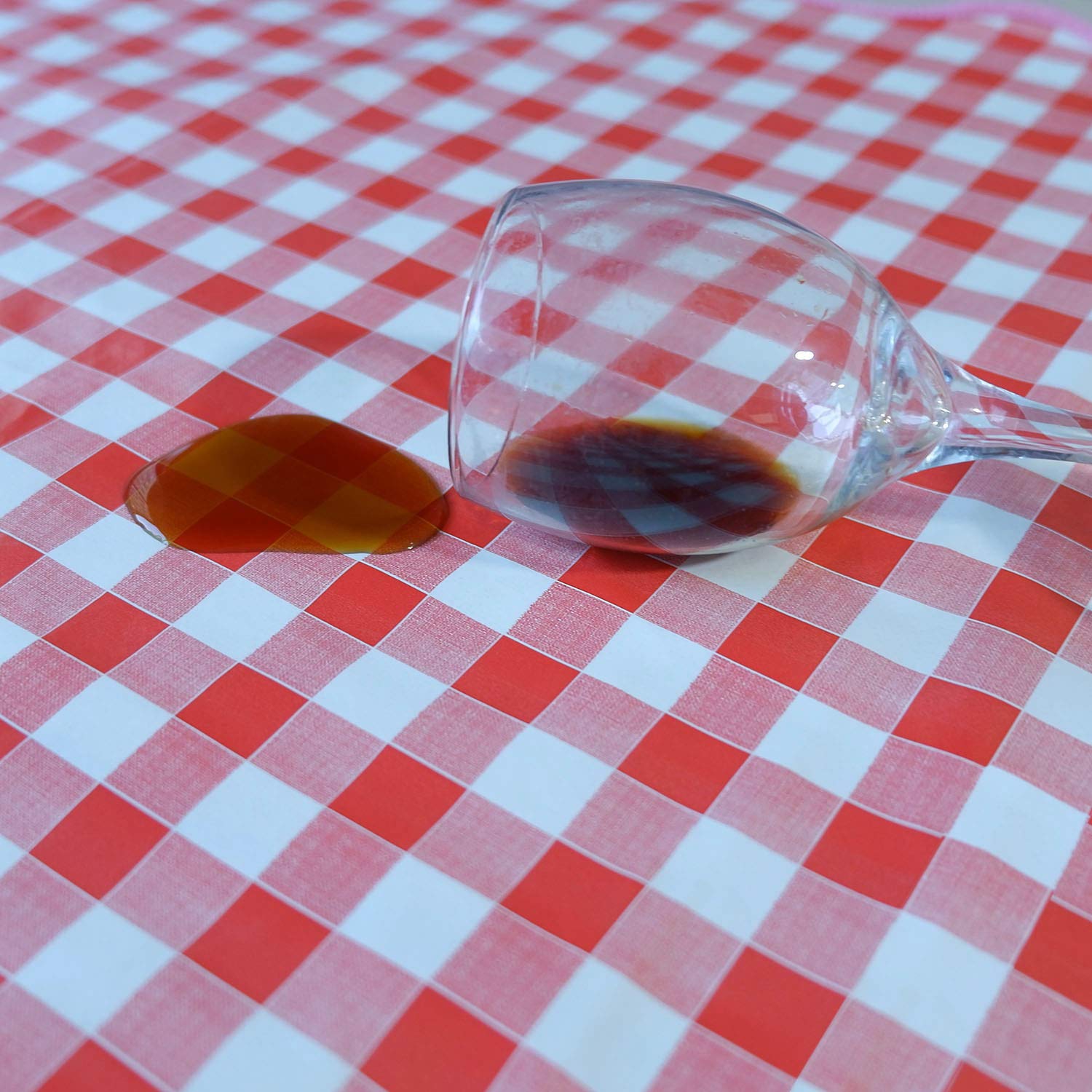 Waterproof Tablecloth Square, Red and White Checkered Plastic Table Cover, Vinyl with Flannel Backing for Dining Kitchen Picnic (54x54 inch)