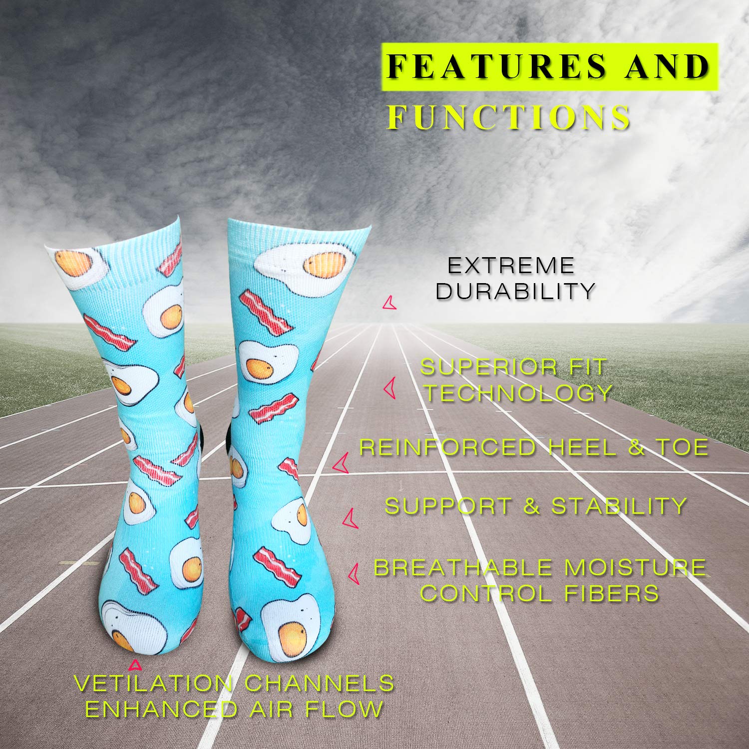 ULQUIEOR Women's Egg Bacon Cotton Moisture Wicking Cushion Novelty Athletic Crew Socks