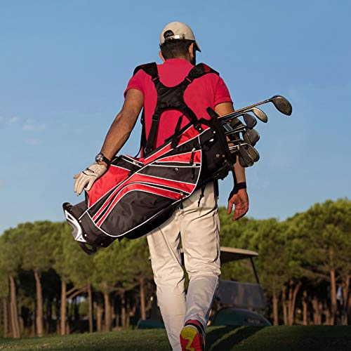 Tangkula Golf Stand Bag with 6 Way Top Dividers, Lightweight Golf Bag with Adjustable Dual Strap & 8 Pockets, Waterproof Rain Hood, Portable for Men Women