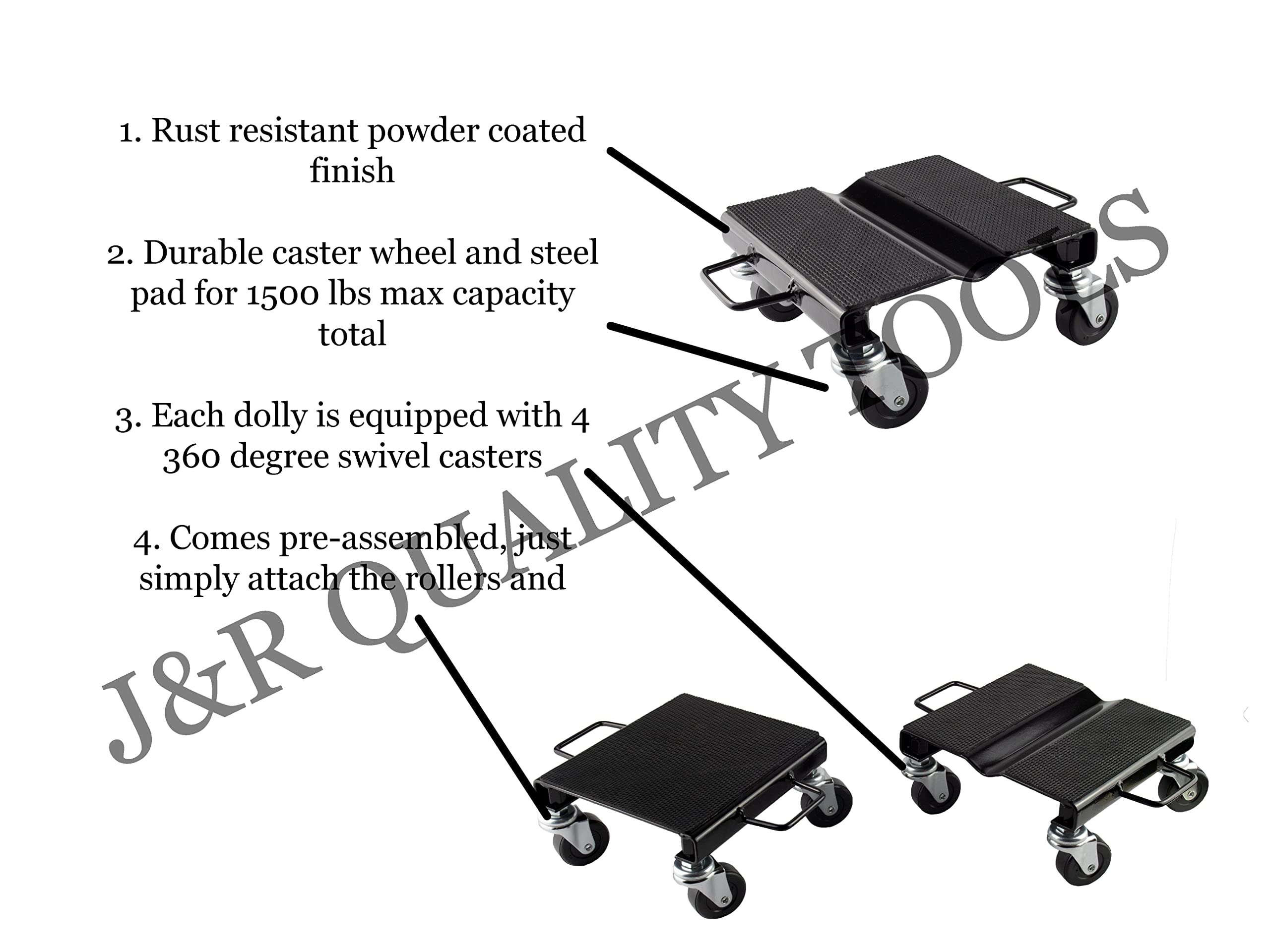 VCT PRO #01131 3Pc 1500lb Capacity Heavy Duty V-Slide Anti-slip Rubber Pads Snowmobile Dolly Set