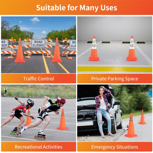 yeesport 4PCS 18 Inch Collapsible Traffic Cones, Multi Purpose Orange Cones with Reflective Strip Collar, Traffic Safety Cones for Road Safety, Parking and Driver Training