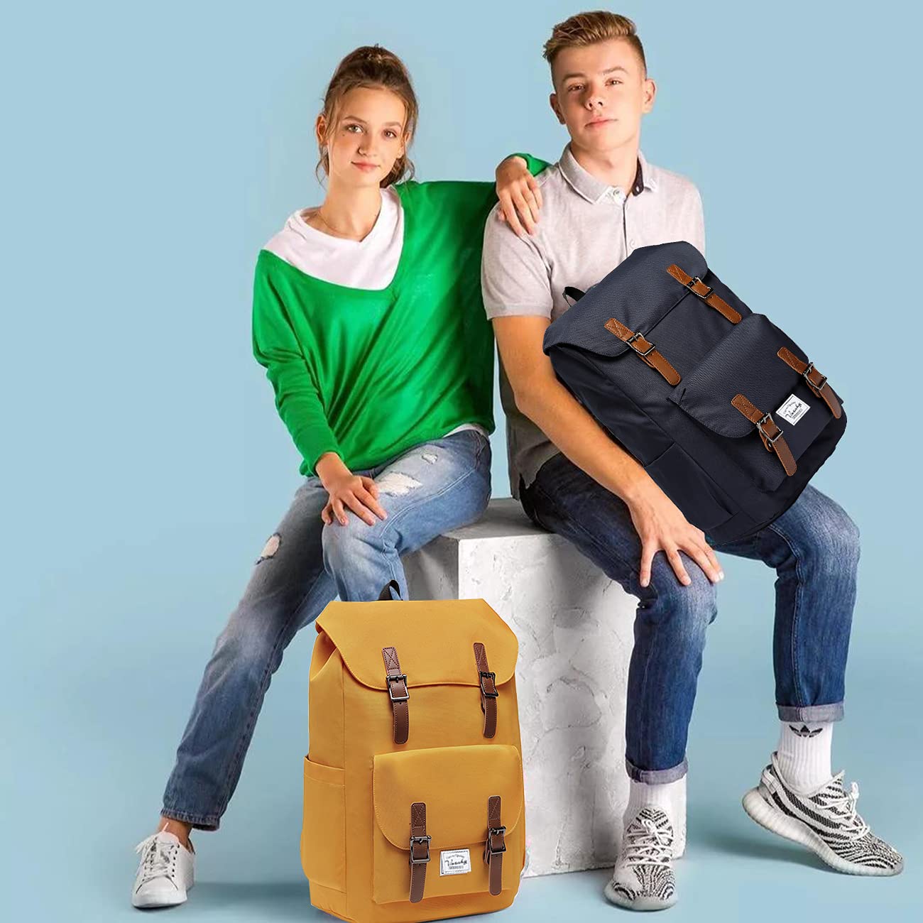 VASCHY Backpack for Men, Casual Water-resistant Hiking Camping Daypack Rucksack Travel School Backpack Drawstring Bookbag for College Fits 15.6inch Laptop (Yellow)