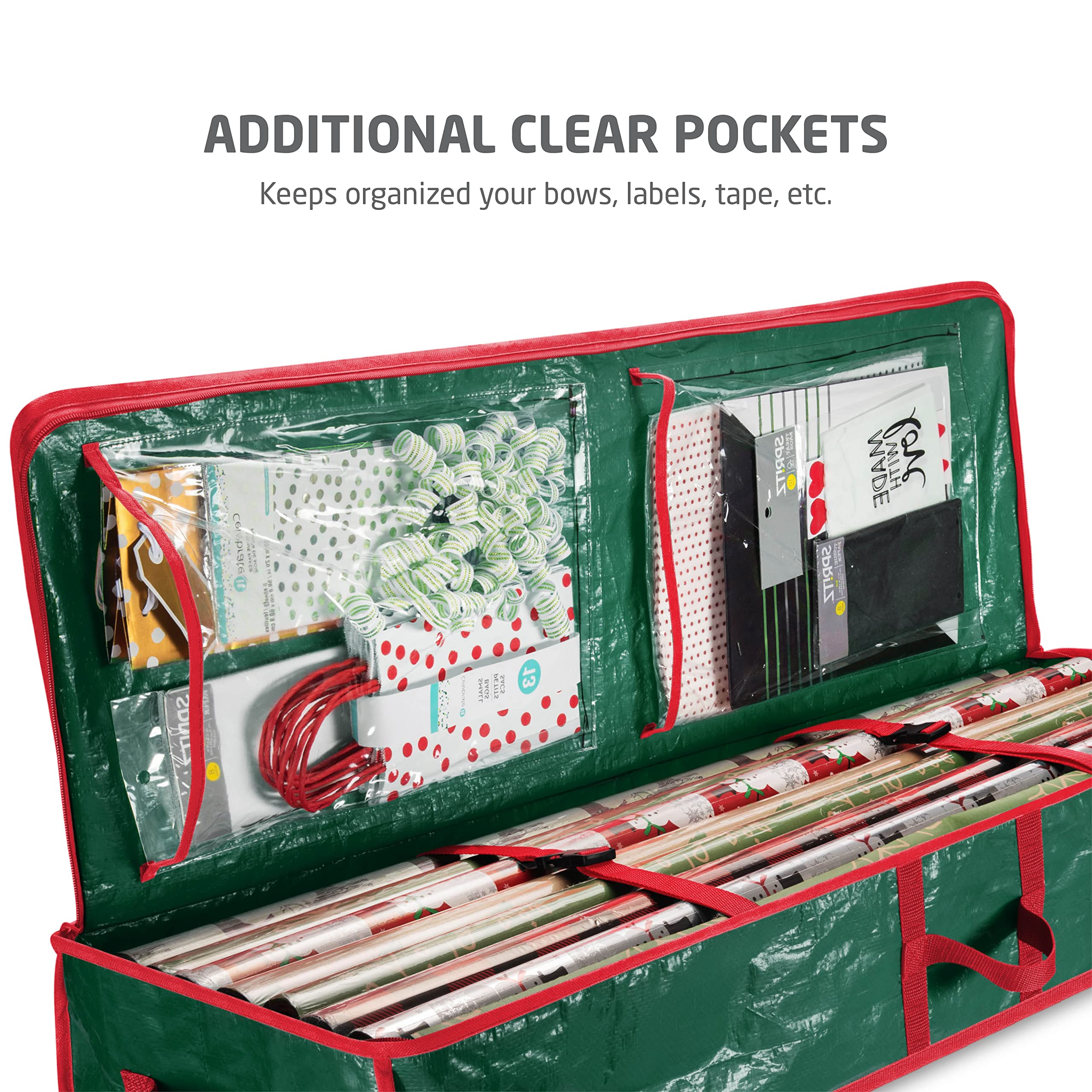 ZOBER Wrapping Paper Storage Containers - 40 Inch Gift Wrapping Organizer Storage W/Interior Pockets - Fits 24 Standard Rolls of Wrapping Paper, Bows, and Ribbons