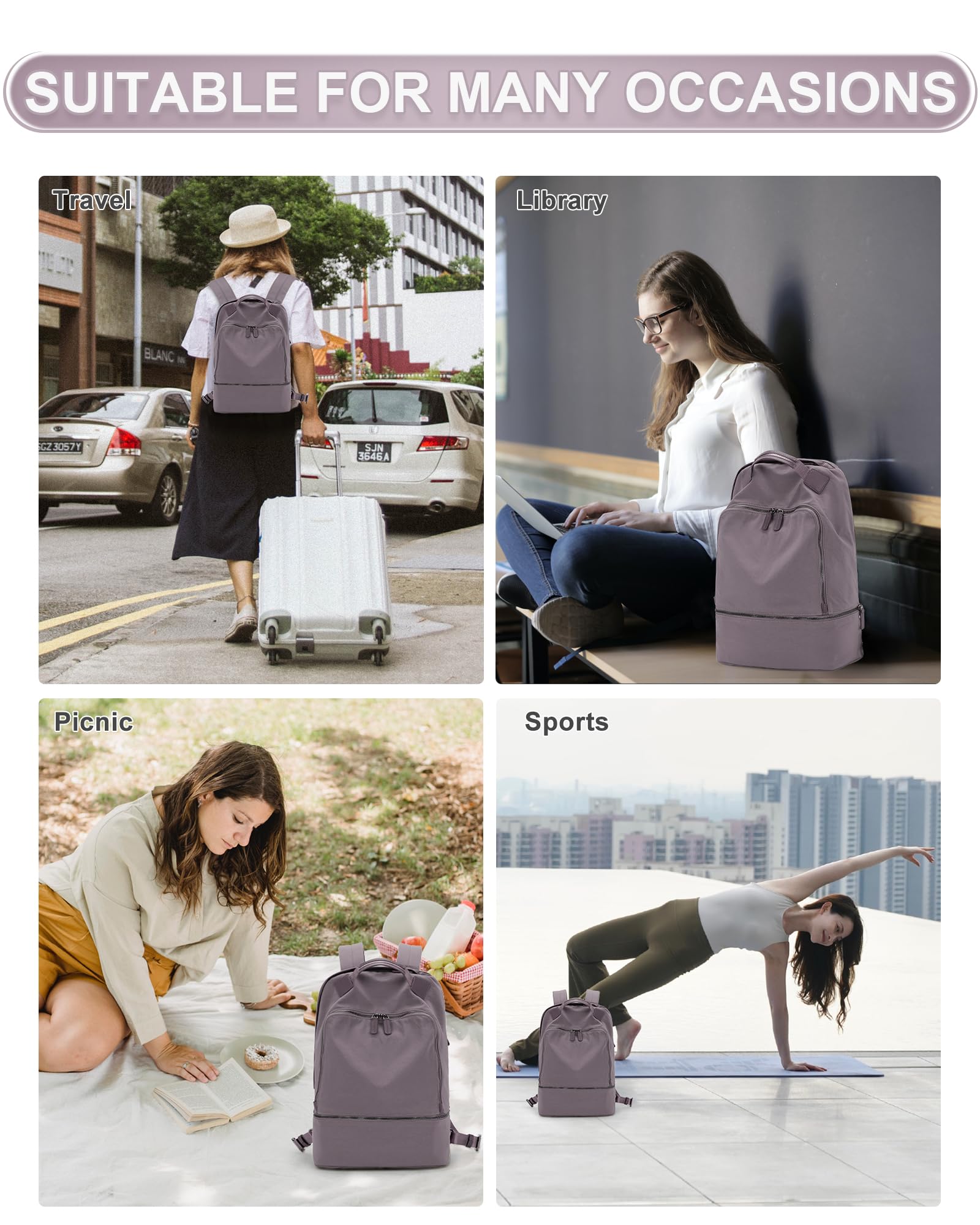 VENATIN Gym Backpack for Women Waterproof Small Gym Bag With Shoe Compartment Sports Essentials Backpack with Wet Dry Pocket, Purple…