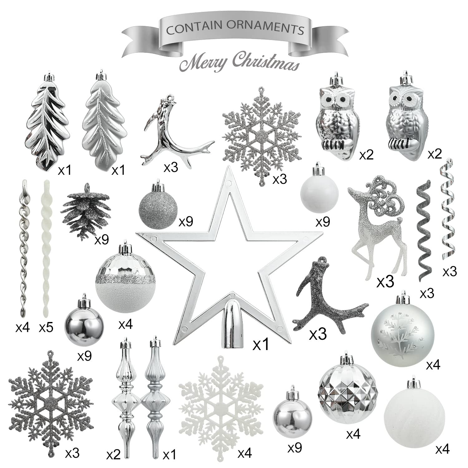 WBHome 105ct Assorted Christmas Ball Ornaments Set - RED, Shatterproof Decorations Christmas Tree Ornaments, Hooks Included