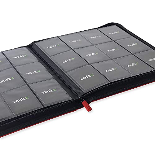 Vault X Premium Exo-Tec Zip Binder 12 Pocket, 20 Double-Sided Pages for 480 Side-Loading Slots for Board, Collectible or Trading Card Game Protective Folder Album (Red)