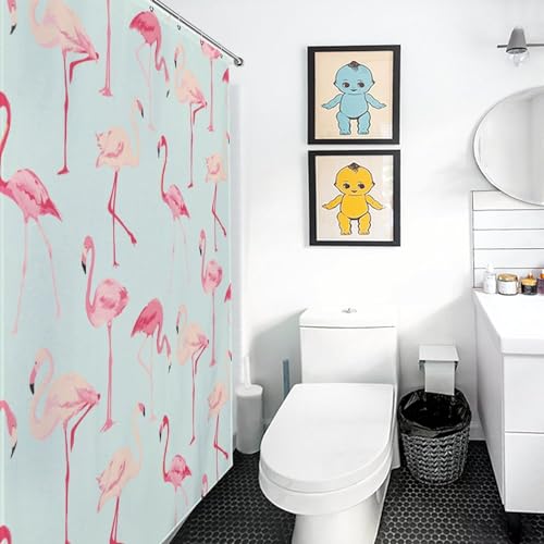 SZDIZOWE Pink Flamingo Bird Polyester Shower Curtain Plastic Hooks Waterproof Lightweight Shower Curtains for Bathroom