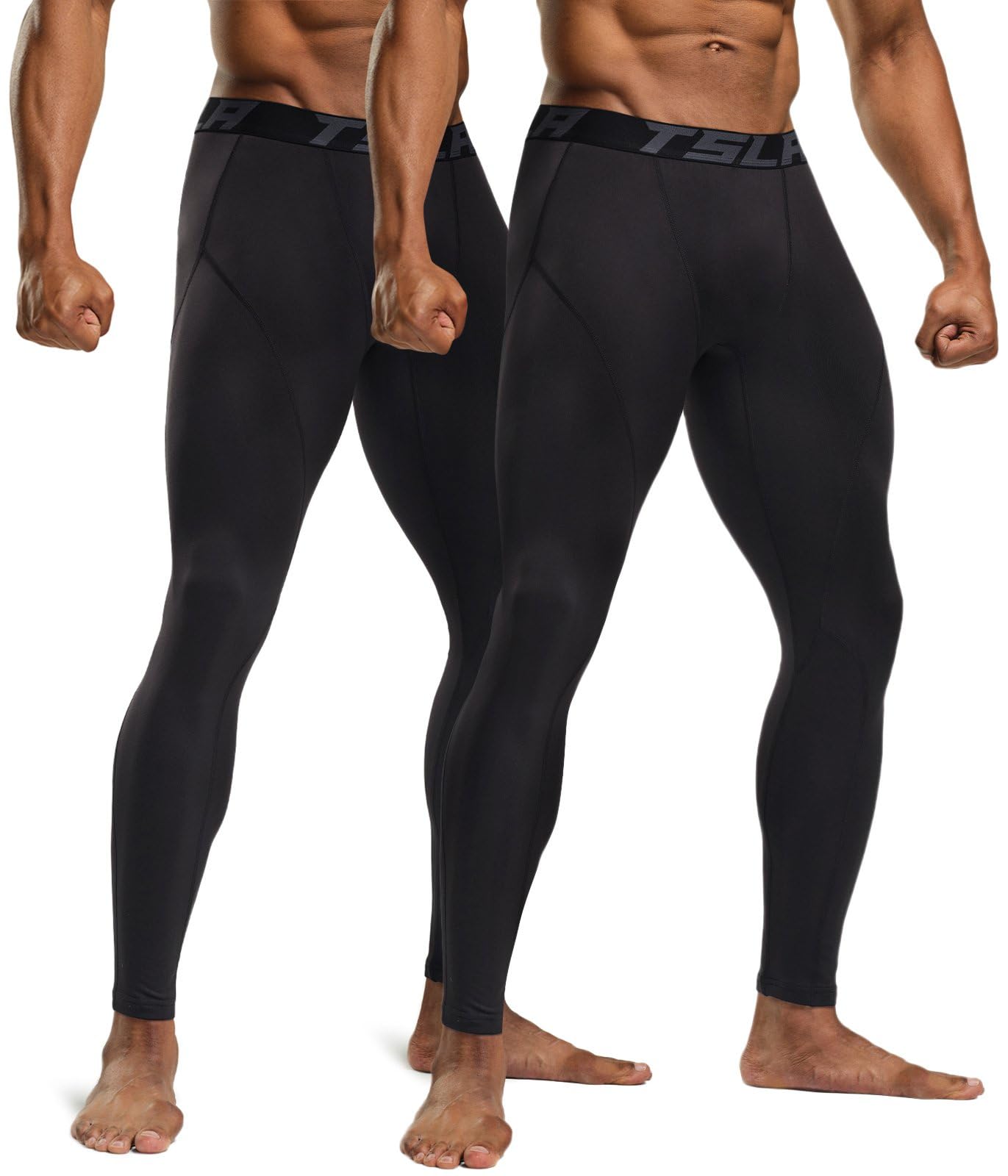 TSLA Men's Thermal Compression Pants, Athletic Sports Leggings & Running Tights, Wintergear Base Layer Bottoms, 2pack Tights Black/Black, 3X-Large