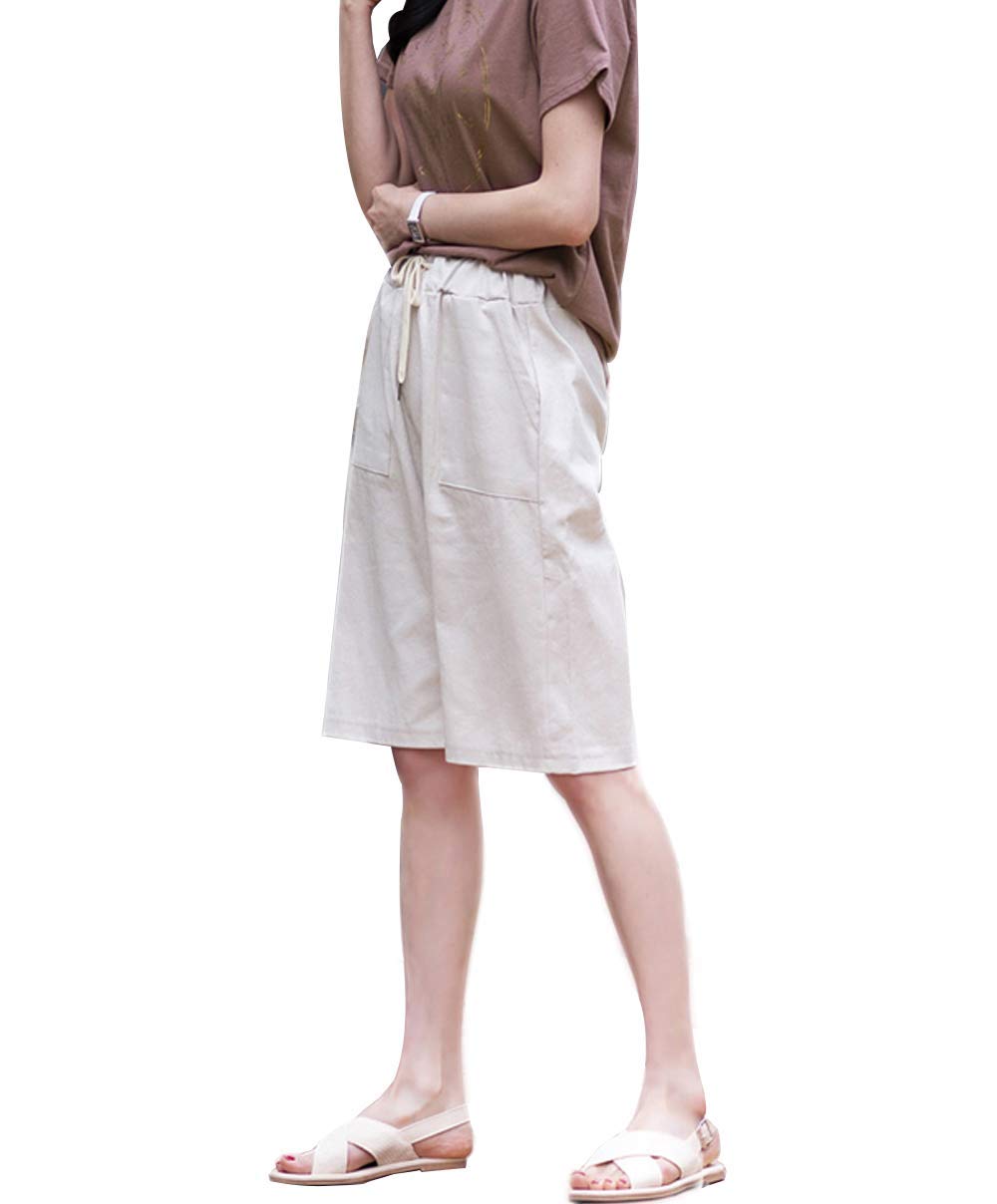 Vcansion Women's Casual Cotton Linen Bermuda Shorts with Drawstring Army Green US S/Asian XL