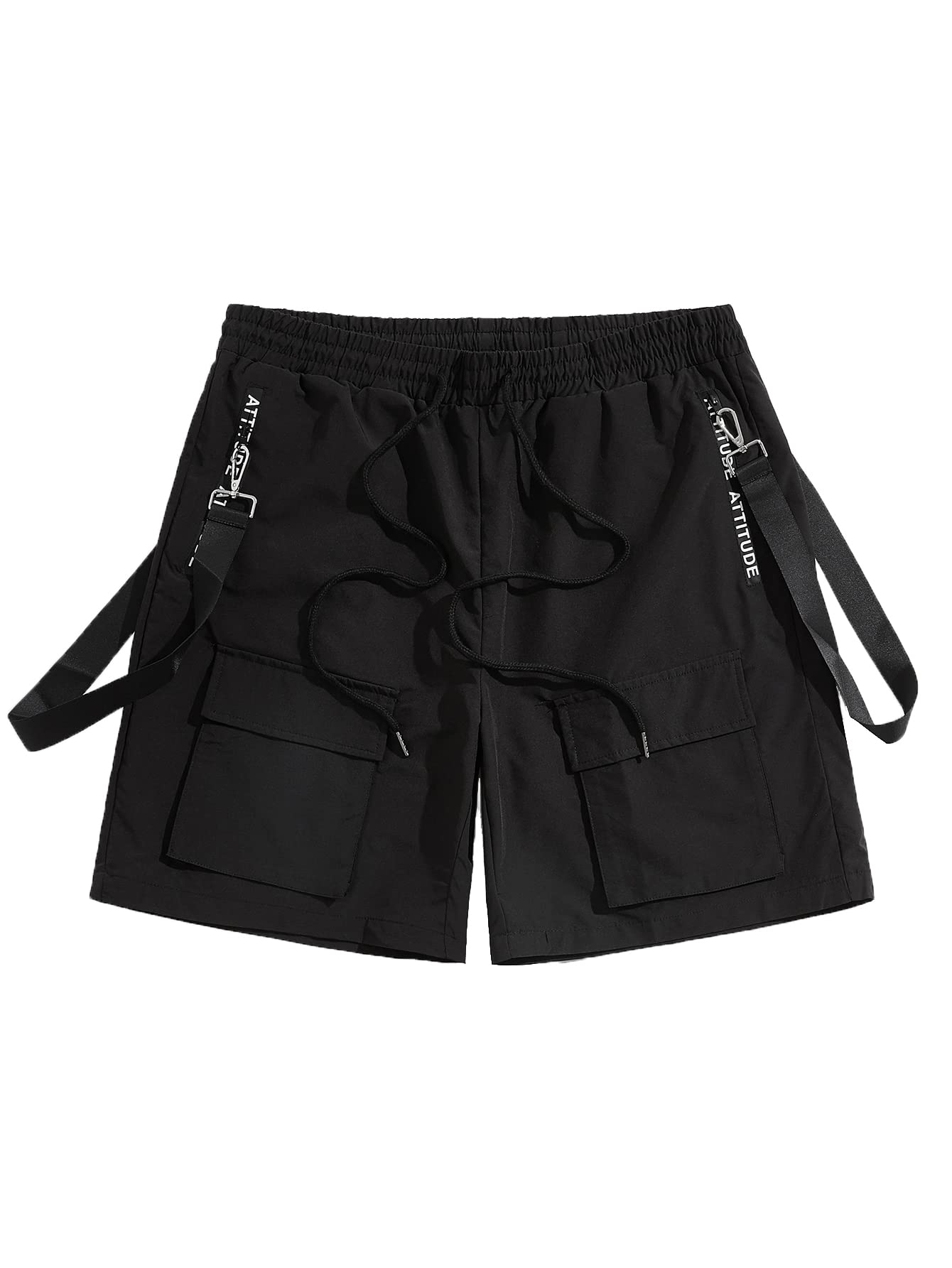 Verdusa Men's Casual Pocket Front Drawstring Waist Cargo Shorts Black S