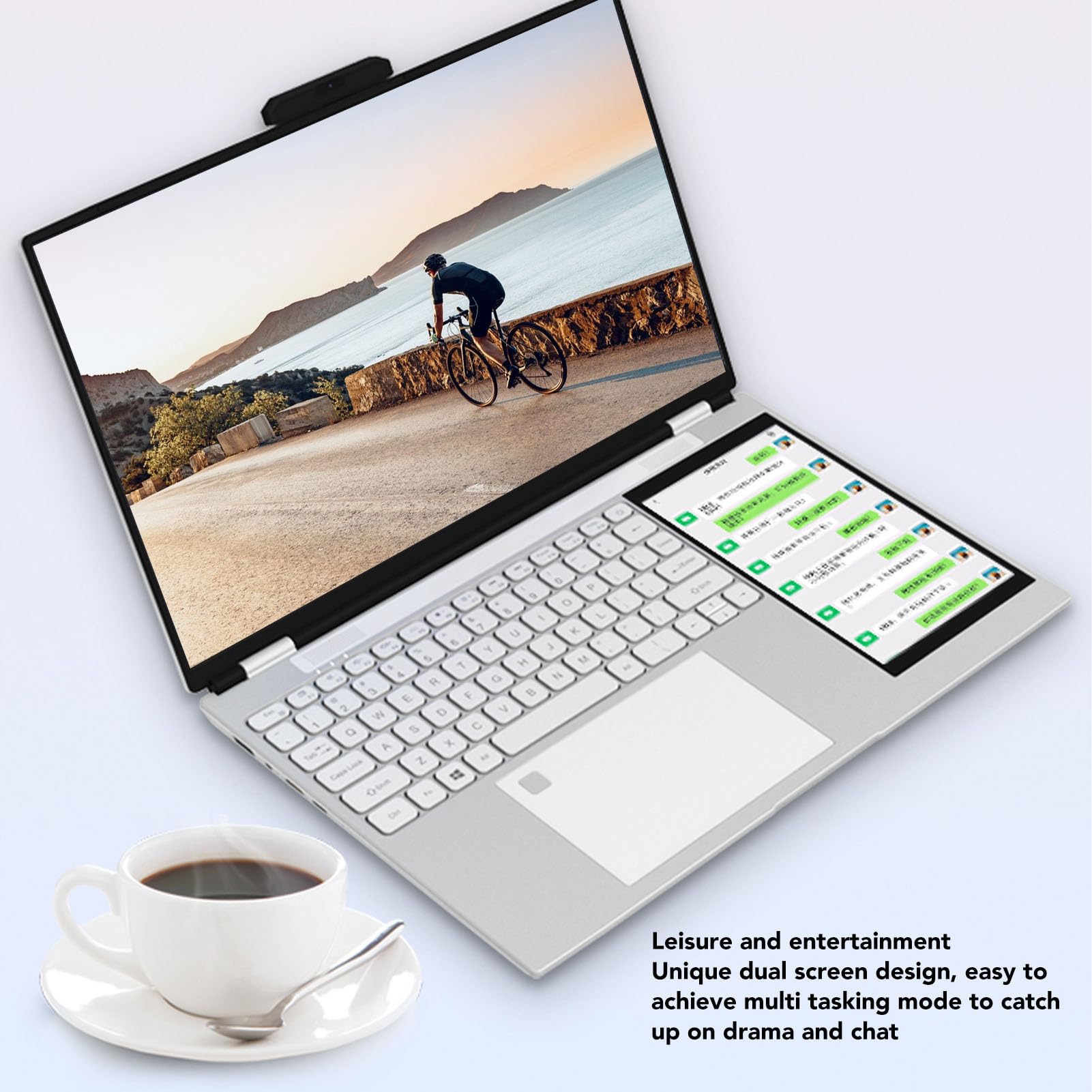 Zyyini 15.6in Double Screen Laptop for Win 11 2.4G 5G WiFi, 180 Degree Opening HD Laptop with 7in IPS Screen and Backlight Keyboard for Computer Gaming (16GB+1TB US Plug)