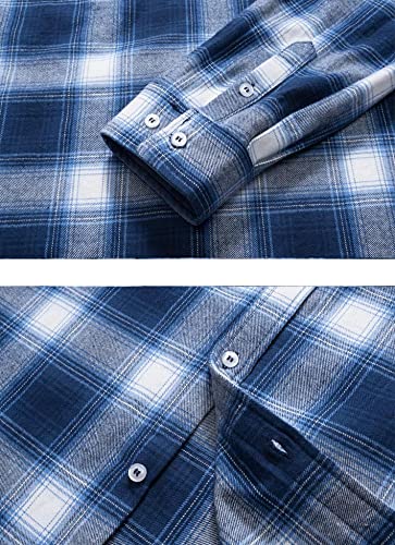 TACVASEN Men's Flannel Shirts Long Sleeve Casual Button Down Regular Fit Plaid Shirts Blue L