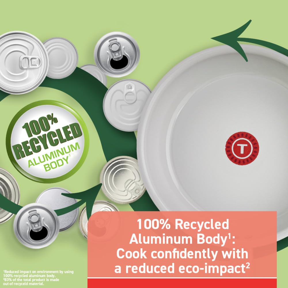 T-fal Fresh Gourmet Recycled Ceramic Nonstick Frypan 10.25 Inch, Oven Broiler Safe 500F, Cookware, Pots and Pans Grey