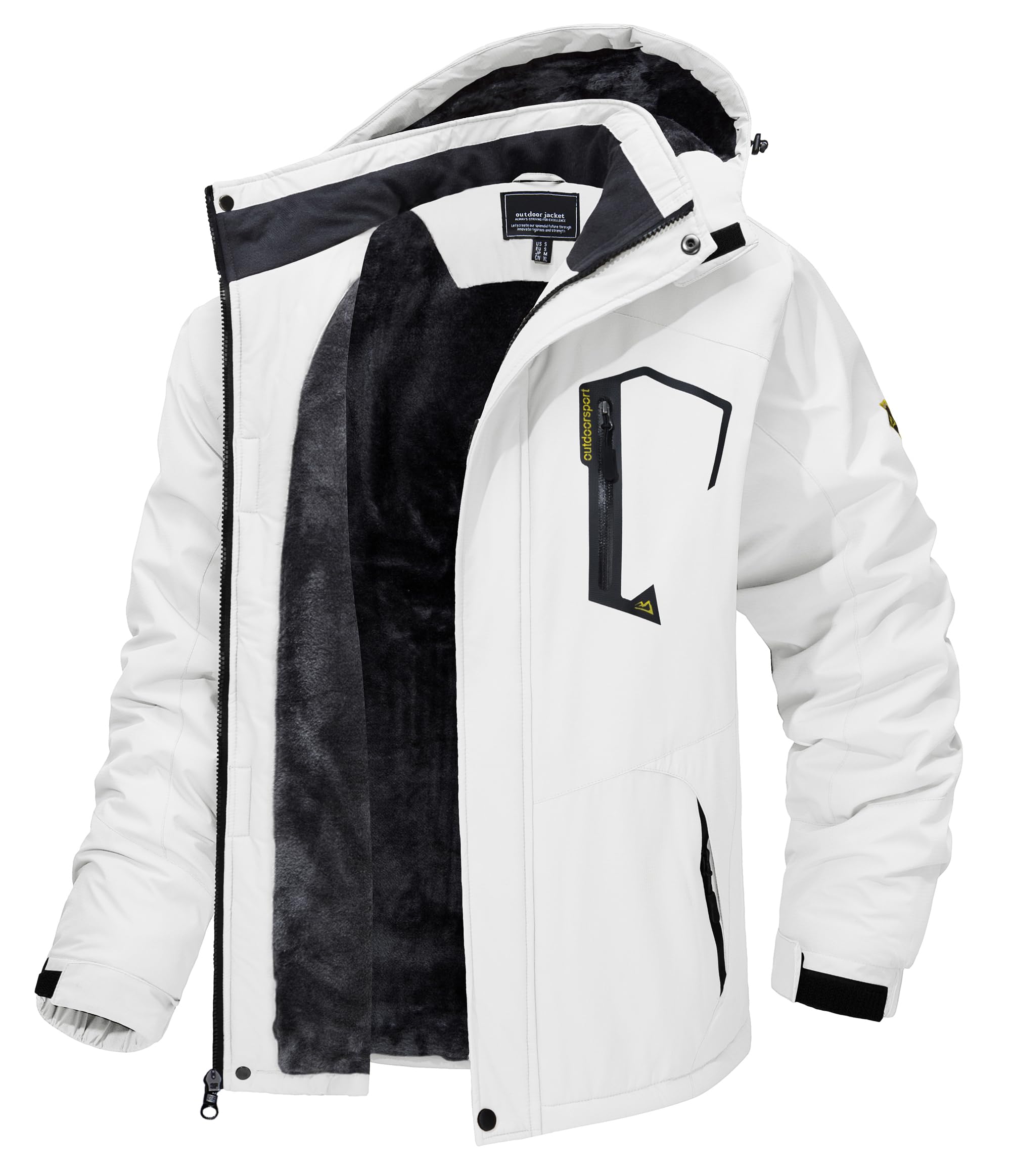 TACVASEN Skiing Jacket for Men Winter Jacket Waterproof Snowboard Jakcet with Hood Hiking Fishing Travel Fleece Jacket Parka Coat White, M