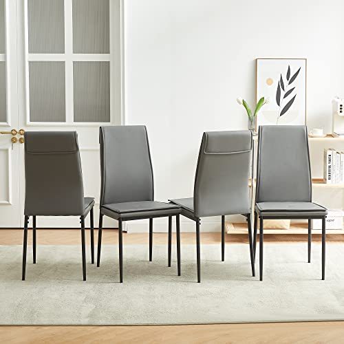 Taikonaut Dining Chairs in PU Leather, Modern Metal Chairs for Kitchen and Living Room, Modern Kitchen Chairs Without arms, Metal Legs, Set of 4, Grey