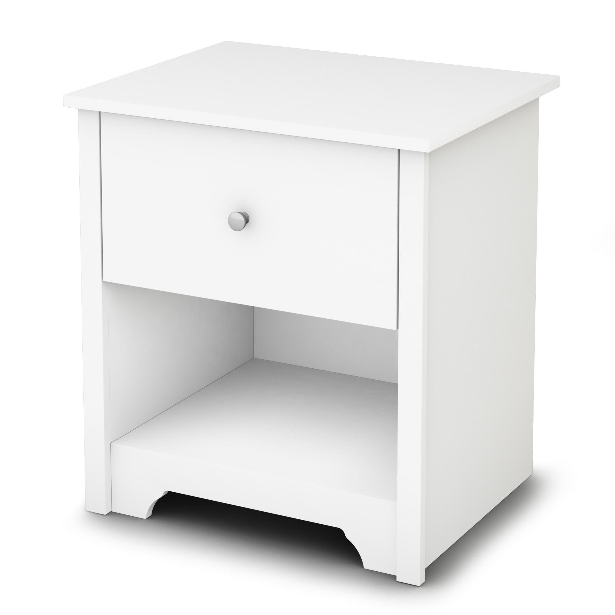South Shore Vito 1-Drawer Nightstand, Pure White with Matte Nickel Handles