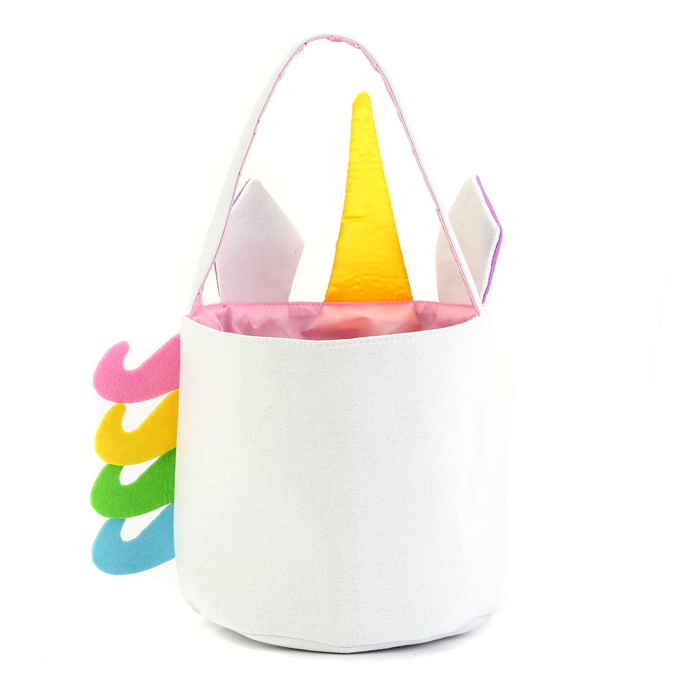 Unicorn Easter Basket Canvas Cartoon Easter Basket for Eggs Hunts (Gold Unicorn)