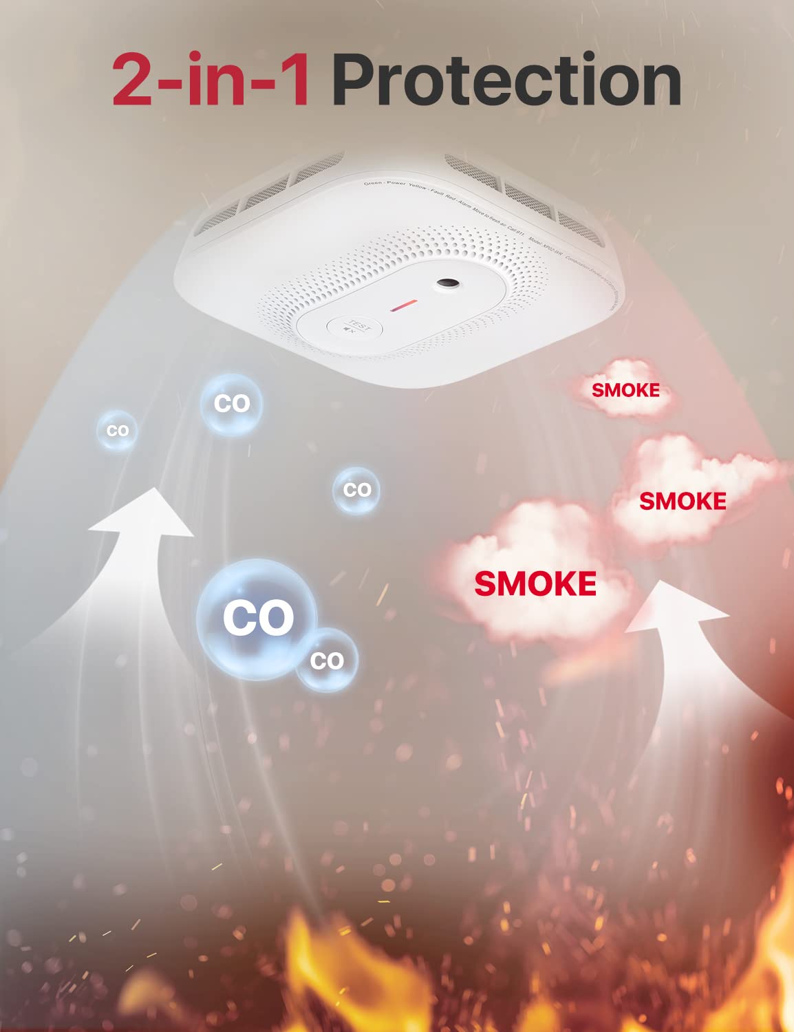 X-Sense Battery Powered Combination Smoke and Carbon Monoxide Detector with Voice Location, Wireless Interconnected Smoke Detector Carbon Monoxide Detector Combo, Model XP02-WR, 6-Pack