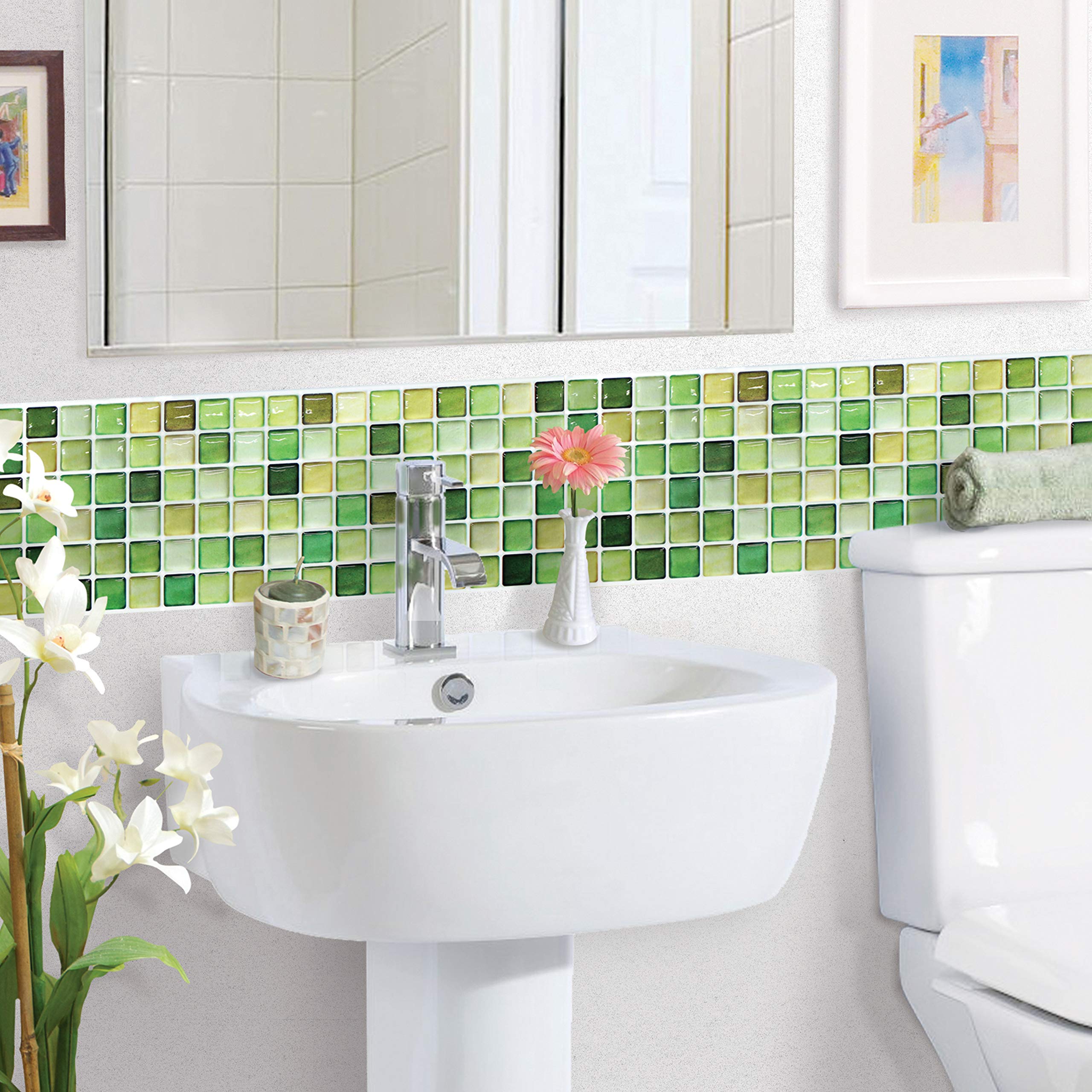 Unidesign Beaustile Peel and Stick Backsplash 3D Mosaic Tile Sticker (N.Green) (2, 5.28" x 14.8")
