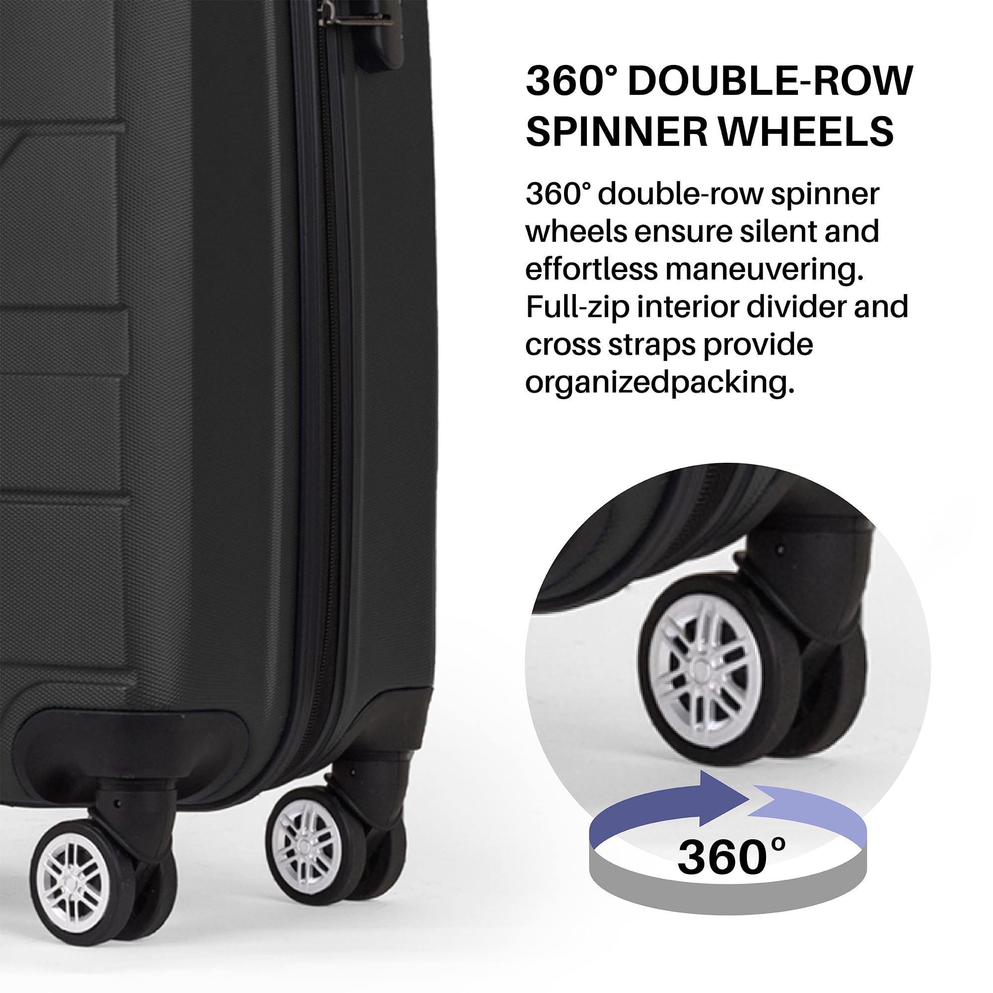 TAIGA Luggage Sets 3 Pieces with TSA Approved, Lightweight Hard Shell Travel Large Rolling Checked Suitcases with Spinner Wheels, Polypropylene Material (20/24/28), BLACK