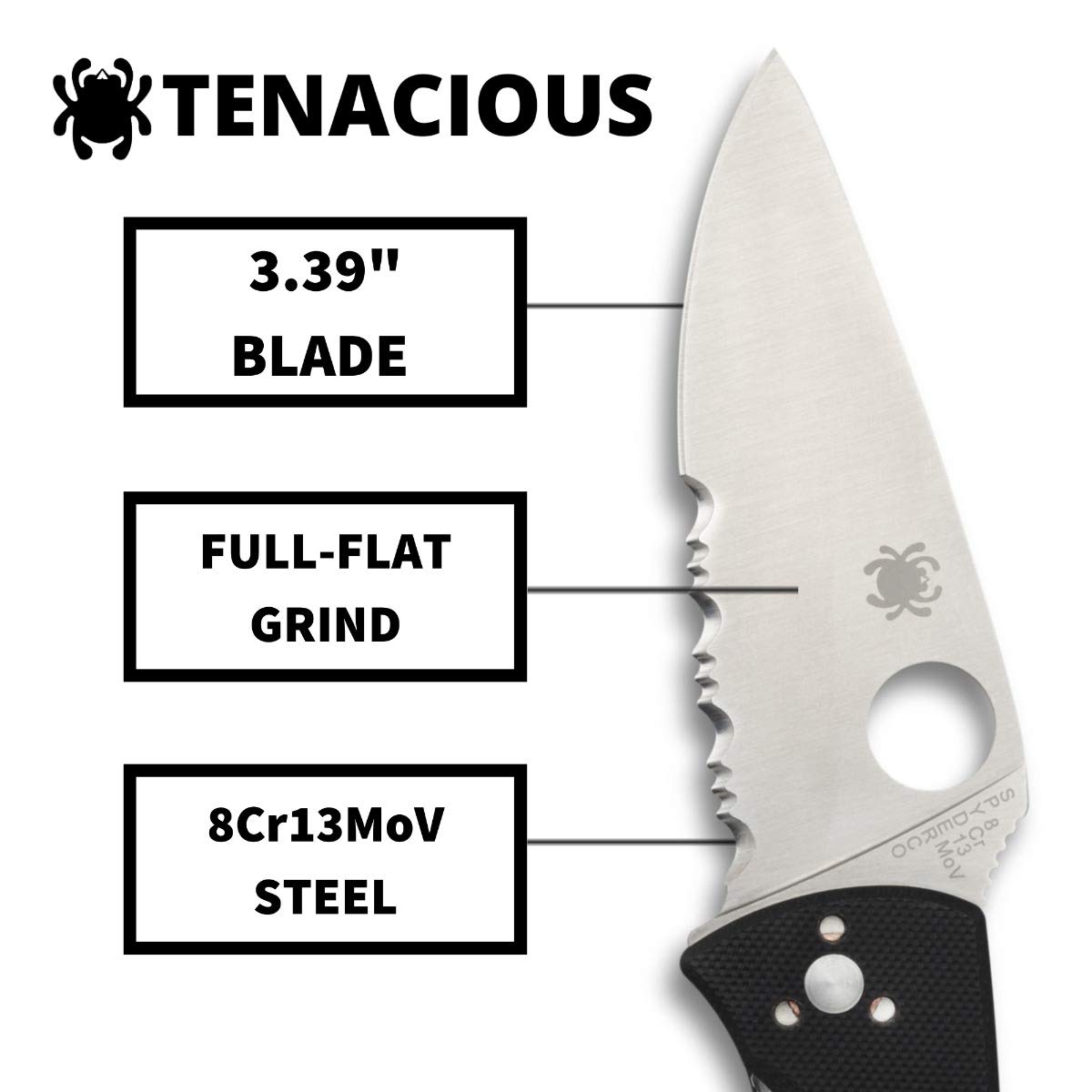 Spyderco Tenacious Folding Utility Pocket Knife with 3.39" Stainless Steel Blade and Durable Non-Slip G-10 Handle - Everyday Carry - CombinationEdge - C122GPS
