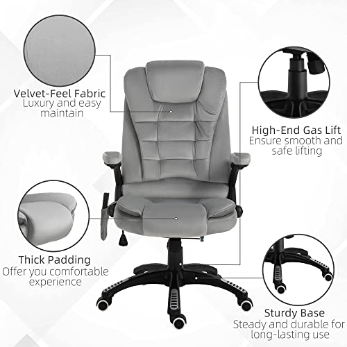 Vinsetto 6 Point Vibration Massage Office Chair with Heat, High Back Executive Office Chair with Padded Armrests, Velvet Reclining Computer Chair, Gray