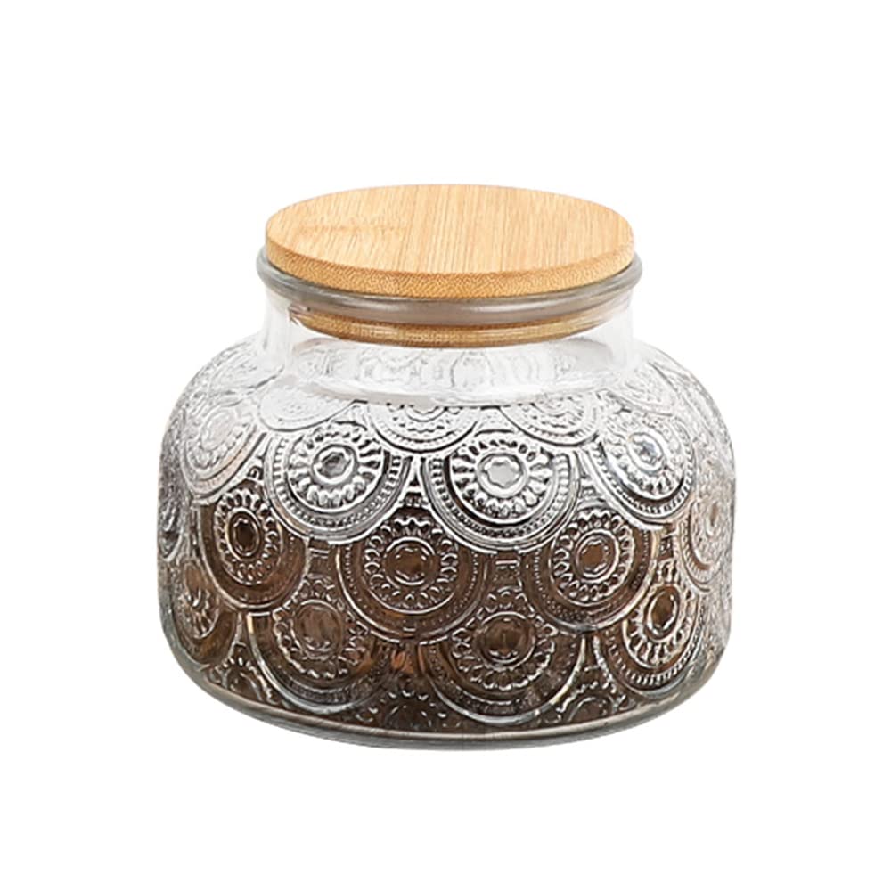 Vintage Glass Jar, Airtight Storage Jar with Bamboo Lid, 25.4 FL OZ Glass Food Storage Containers, Decorative Glass Jar for Candy Coffee Tea Nuts, Sugar Containers
