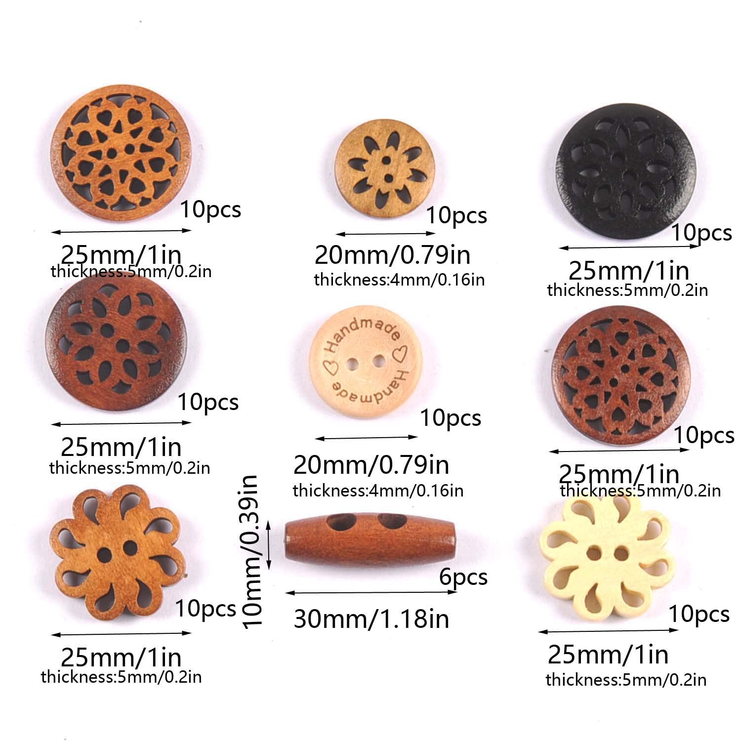 Vintage Wooden Buttons Garment Sewing Accessories Handmade DIY Crafts Supplies Kits 86pcs