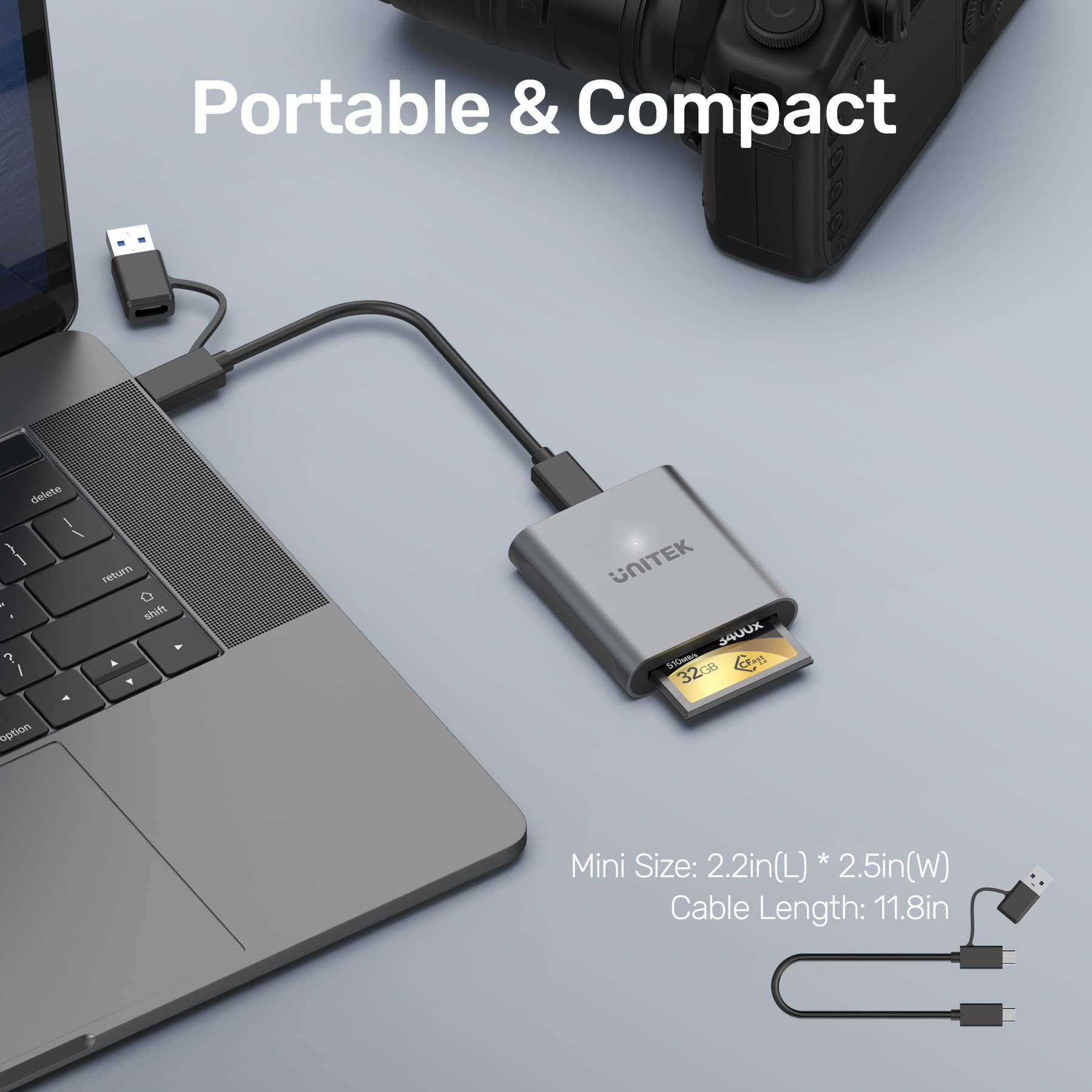 Unitek CFast Card Reader, USB 3.0 USB C CFast 2.0 Card Reader, Portable Aluminum CFast Memory Card Adapter Thunderbolt 3 Port Connection Supported, Compatible for SanDisk, Lexar, Transcend, Sony Card