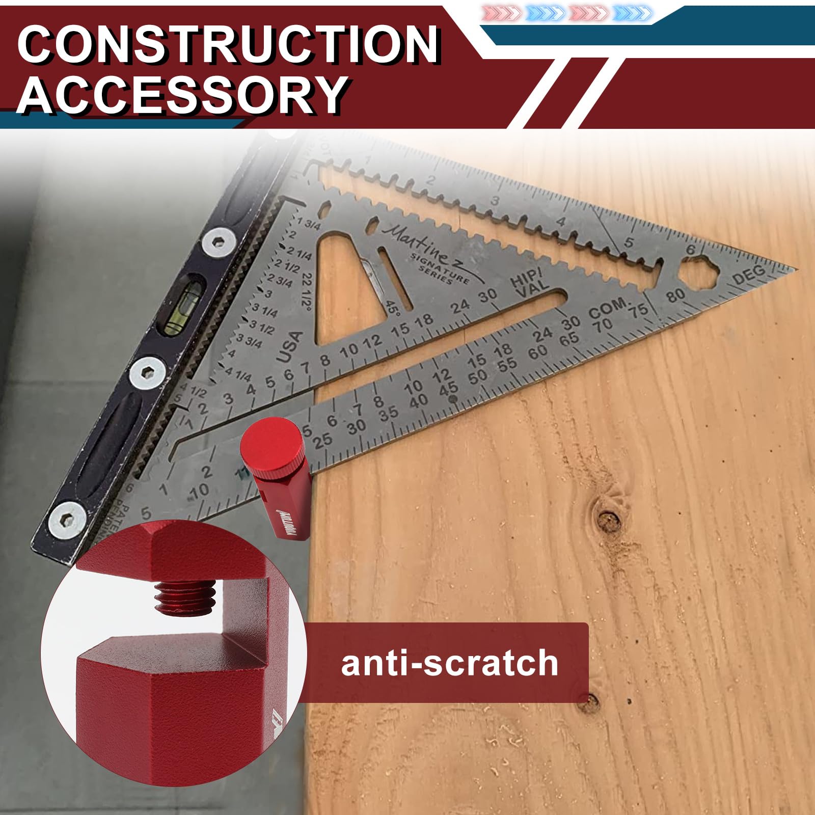 Tall Stair Gauges for Framing Square with Holder and Carabiner, Stair Gauge Knobs Tool for Layout Attachment Framing Jigs, Squares Stair and Rafter Gauge Clamps, Red