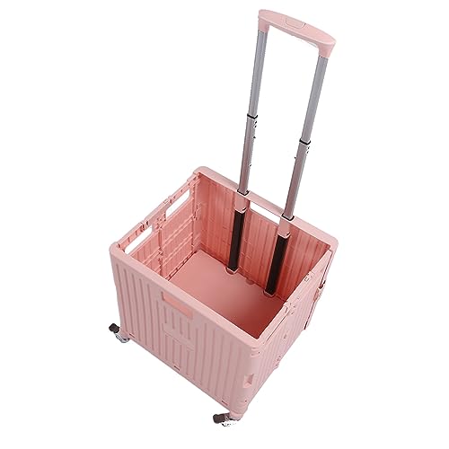 TUWEI Folding Rolling Crate, Large Capacity Collapsible Utility Cart Swivel Casters Multifunctional with Lid for Office (Pink)