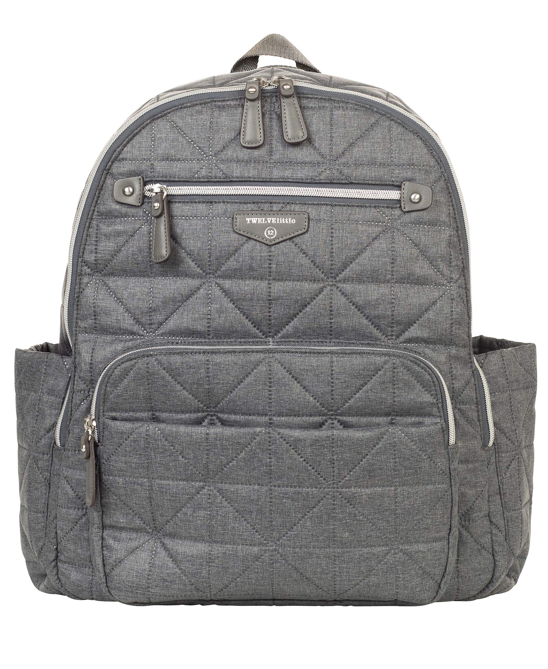 TWELVElittle Companion DiaperBag Backpack (Grey Nylon) 2.0 - Includes Changing Pad. Insulated pockets. Fashionable Diaperbag Backpack