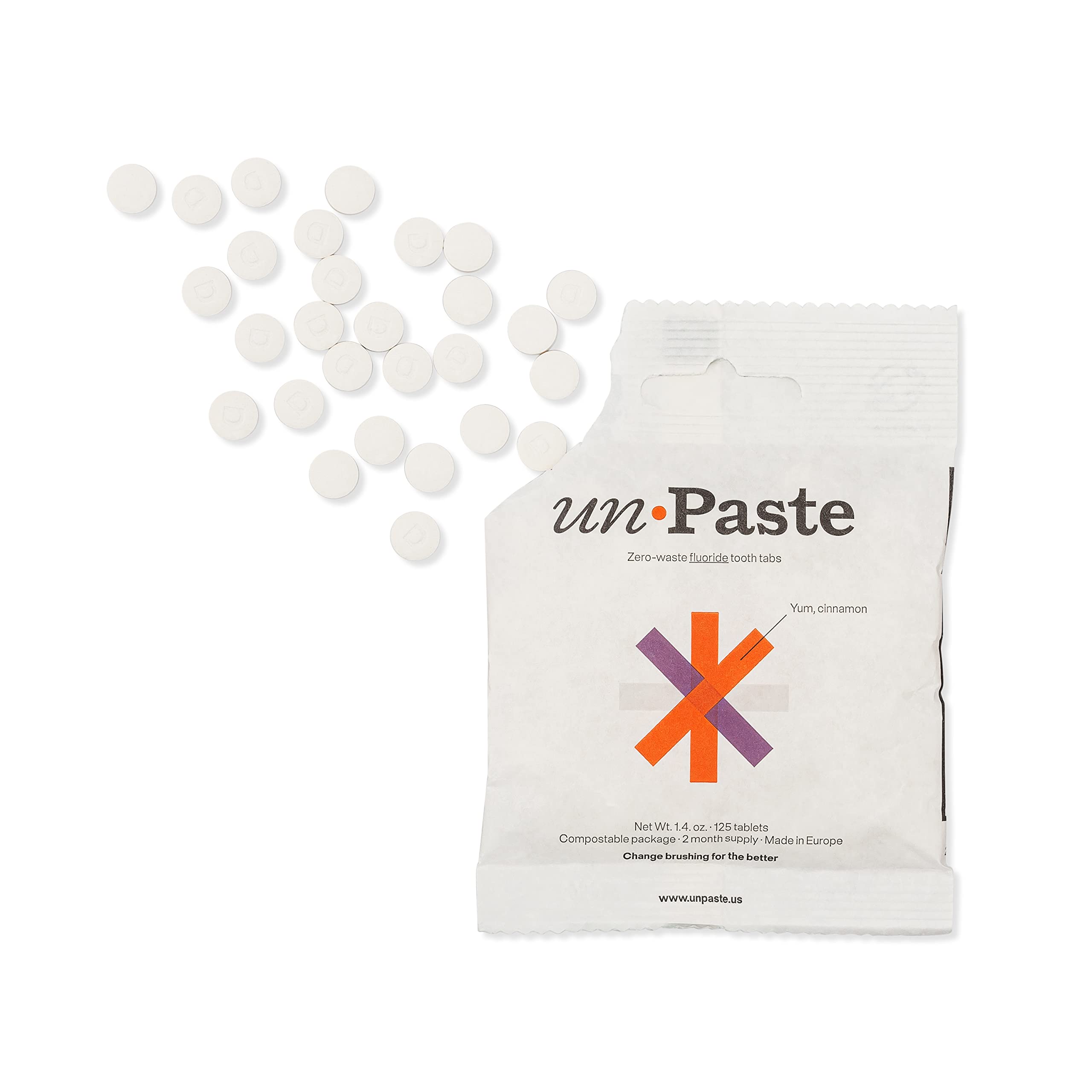 Unpaste Tooth Tablets Mint with Fluoride, Gluten Free, Vegan, Eco Friendly, Camping, Plastic Free, Travel Toothpaste Tabs, 125 Tablets, 2 Month Supply