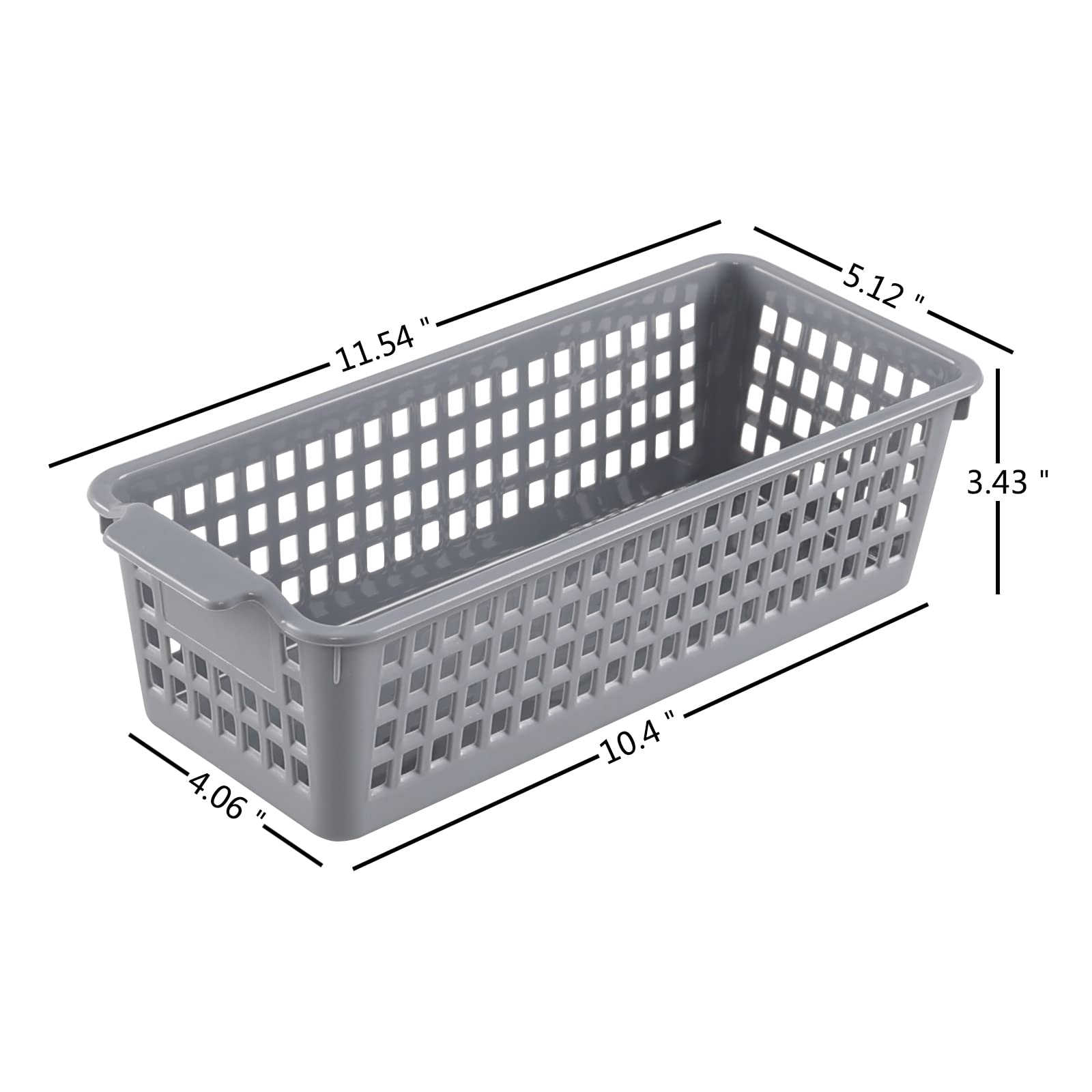 Yuright 12 Pack Narrow Baskets for Storage, Grey Small Plastic Storage Baskets