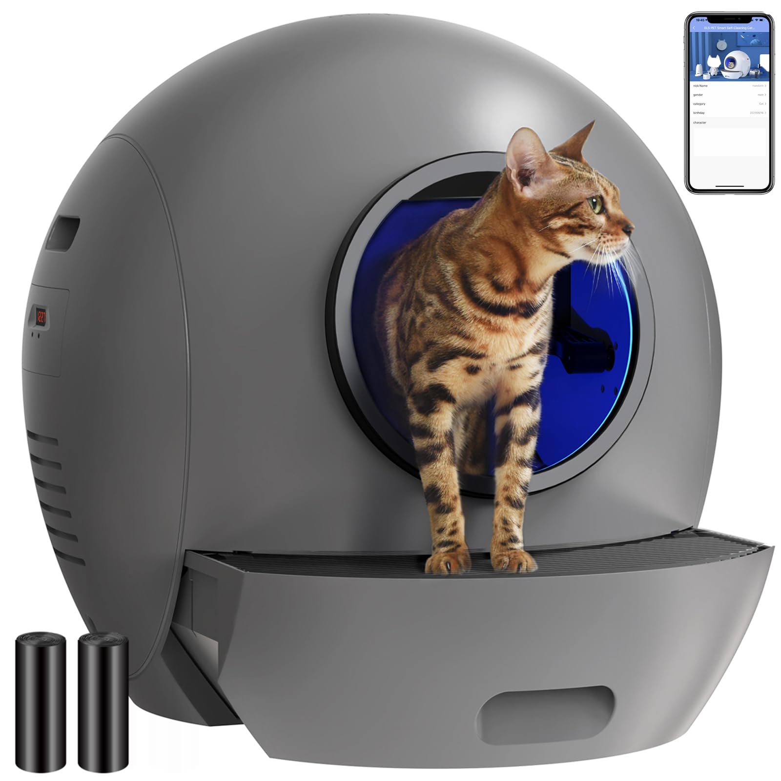 Self Cleaning Cat Litter Box: ELS PET Hands-Off 60L Extra Large Cat Litter Box, Odor Eliminating Smart Litter Box with APP Control, 2.4Ghz WiFi Only, Automatic Cat Litter Box for Multiple Cats
