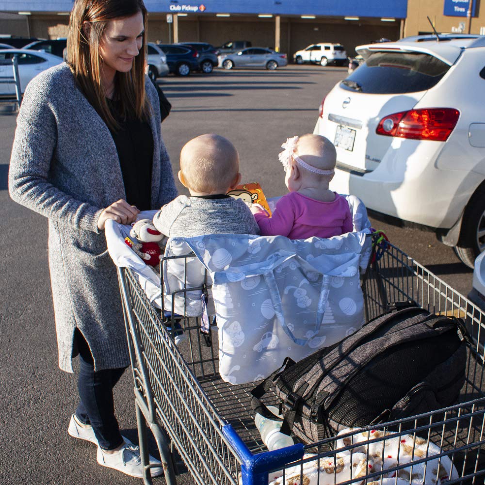 Twins Double Shopping Cart Covers fits Regular and Warehouse Large Child Grocery Basket Seats with Optional 2 or 4 Leg Holes Ditto Kiddo by Oopsababy