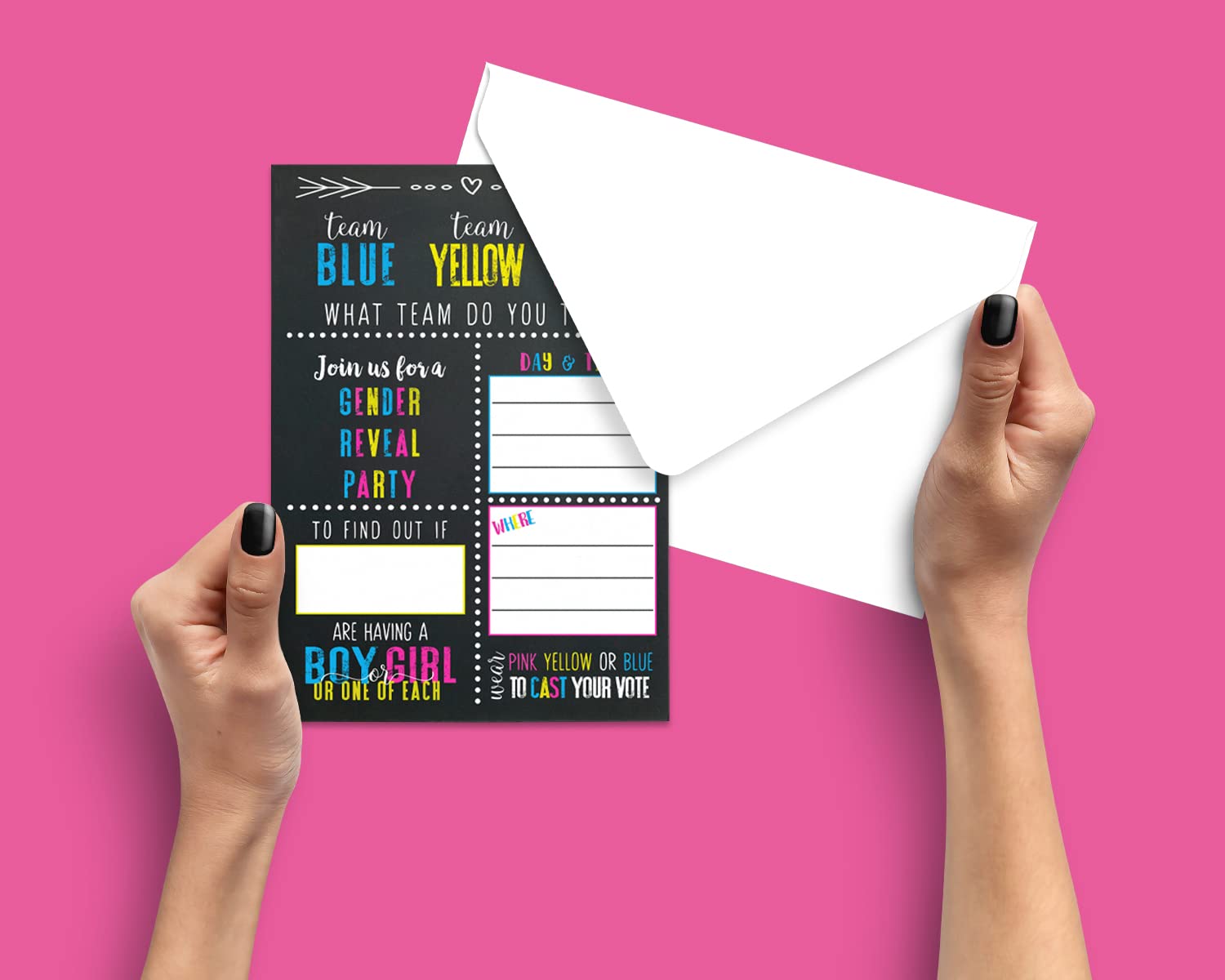 Twins Gender Reveal Invitations with Envelopes (25 Pack) Blank Invites for Reveal Party Surprise - Team Pink or Blue Theme Boy, Girl, or Both - Blank Card Set 5x7
