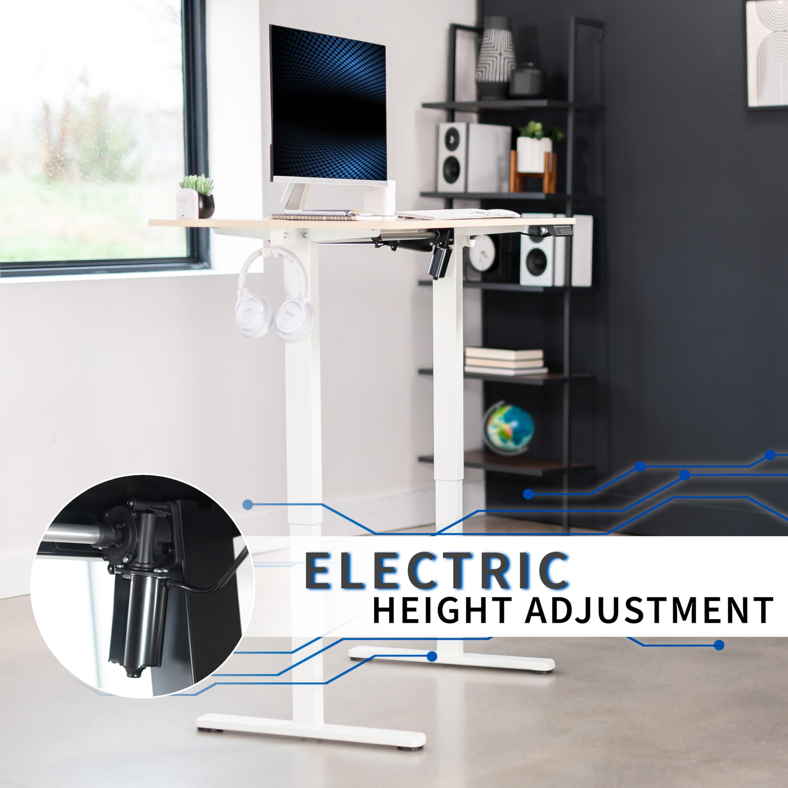 VIVO Electric Height Adjustable 44 x 24 inch Stand Up Desk, Standing Workstation with Memory Controller, Light Wood Top, White Frame, DESK-E144C
