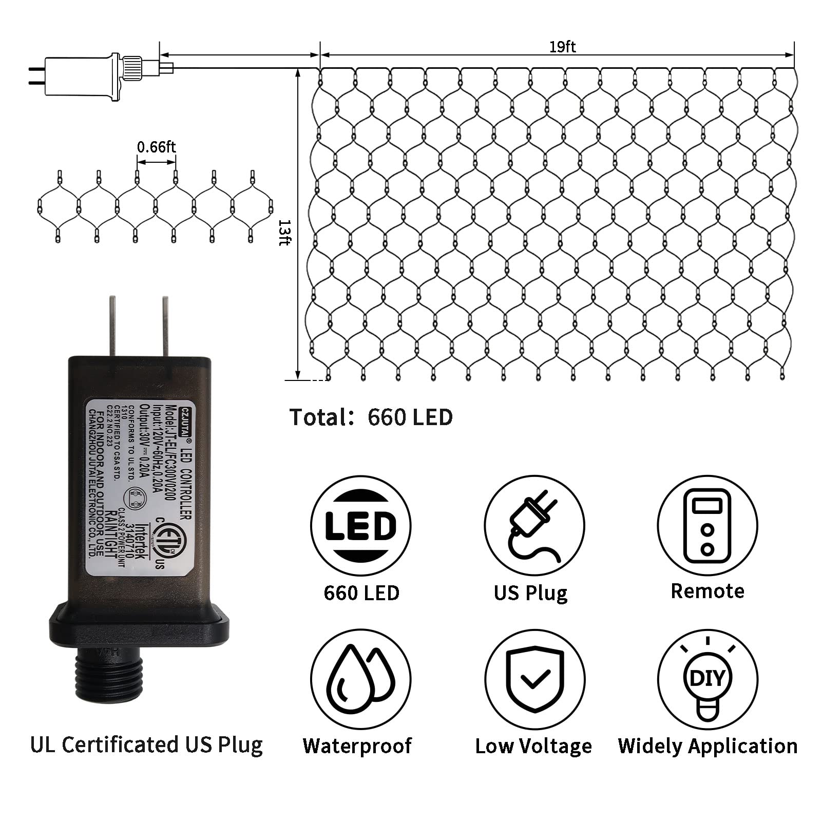 ZAIYW Large Net Lights Outdoor Mesh Lights 660 LED Fairy Net Lights Plug in, 20ft x 13ft with Remote for Indoor Outdoor Curtain Bush Party Wedding Backyard Wall Christmas Tree Decor (Cool White)