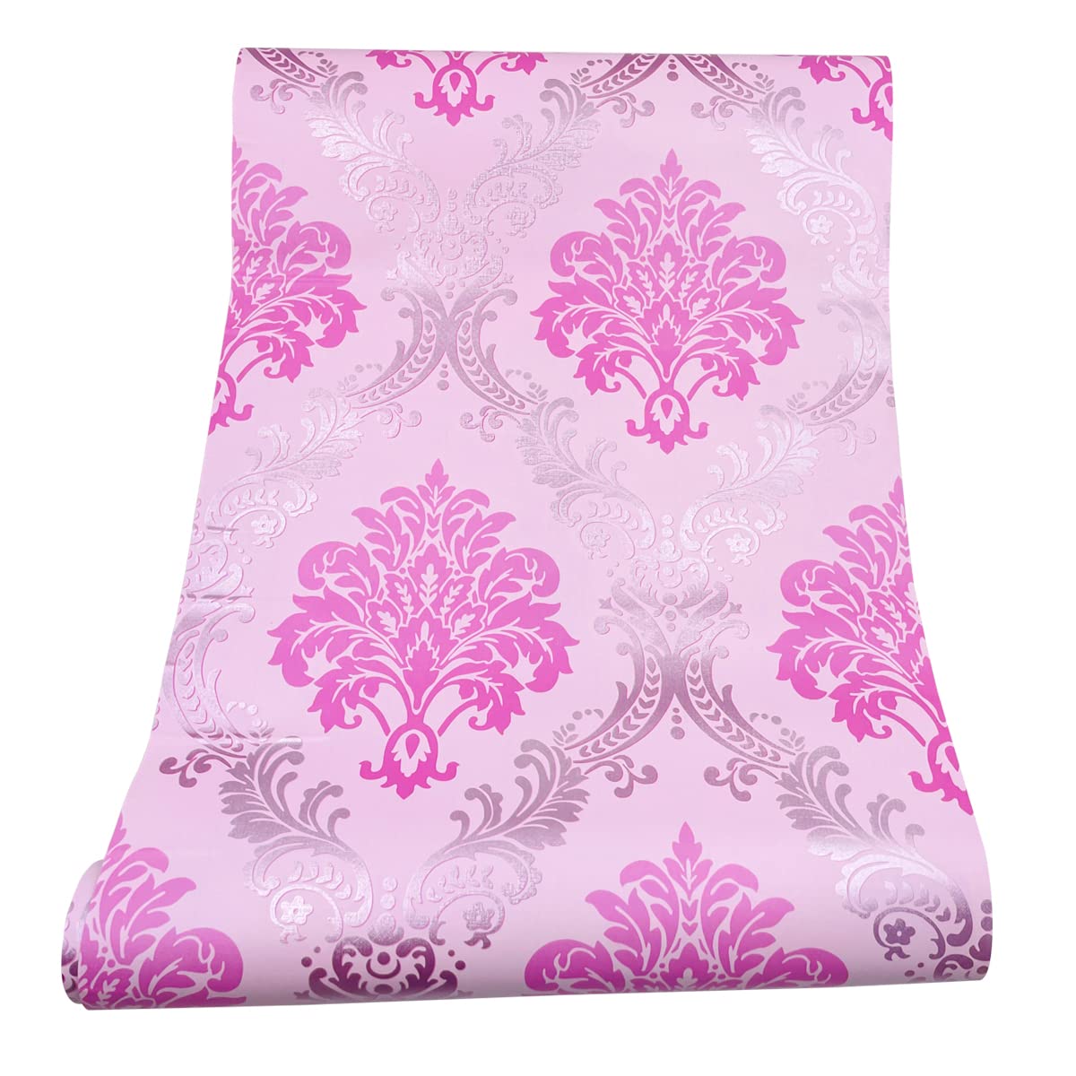 Yifasy Damask Wallpaper 19.7 ft Roll Revamp Dining Table Storage Bins Wall Furniture Decor Paper Pink Shelf Dresser Liner (M-236x17.7 Inch)