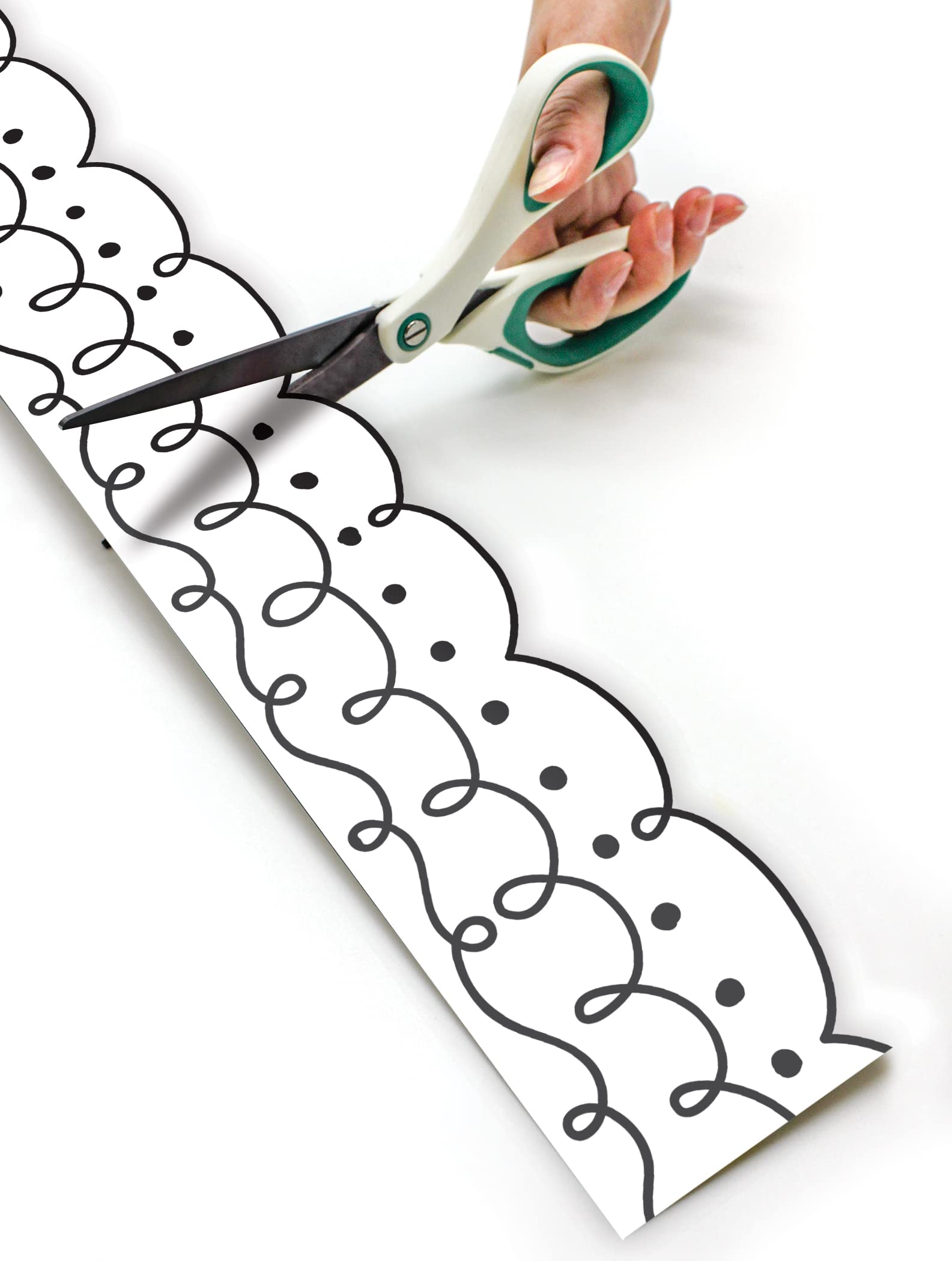 Teacher Created Resources Squiggles and Dots Die-Cut Rolled Border Trim (TCR8914),Black, White