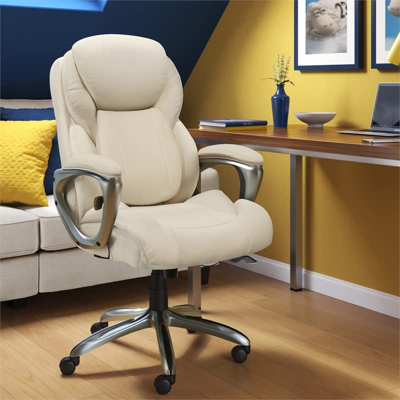Serta My Fit Executive Office Adjustable Ergonomic Chair with Layered Cushions, Bonded Leather, 360 Motion Support, Ivory