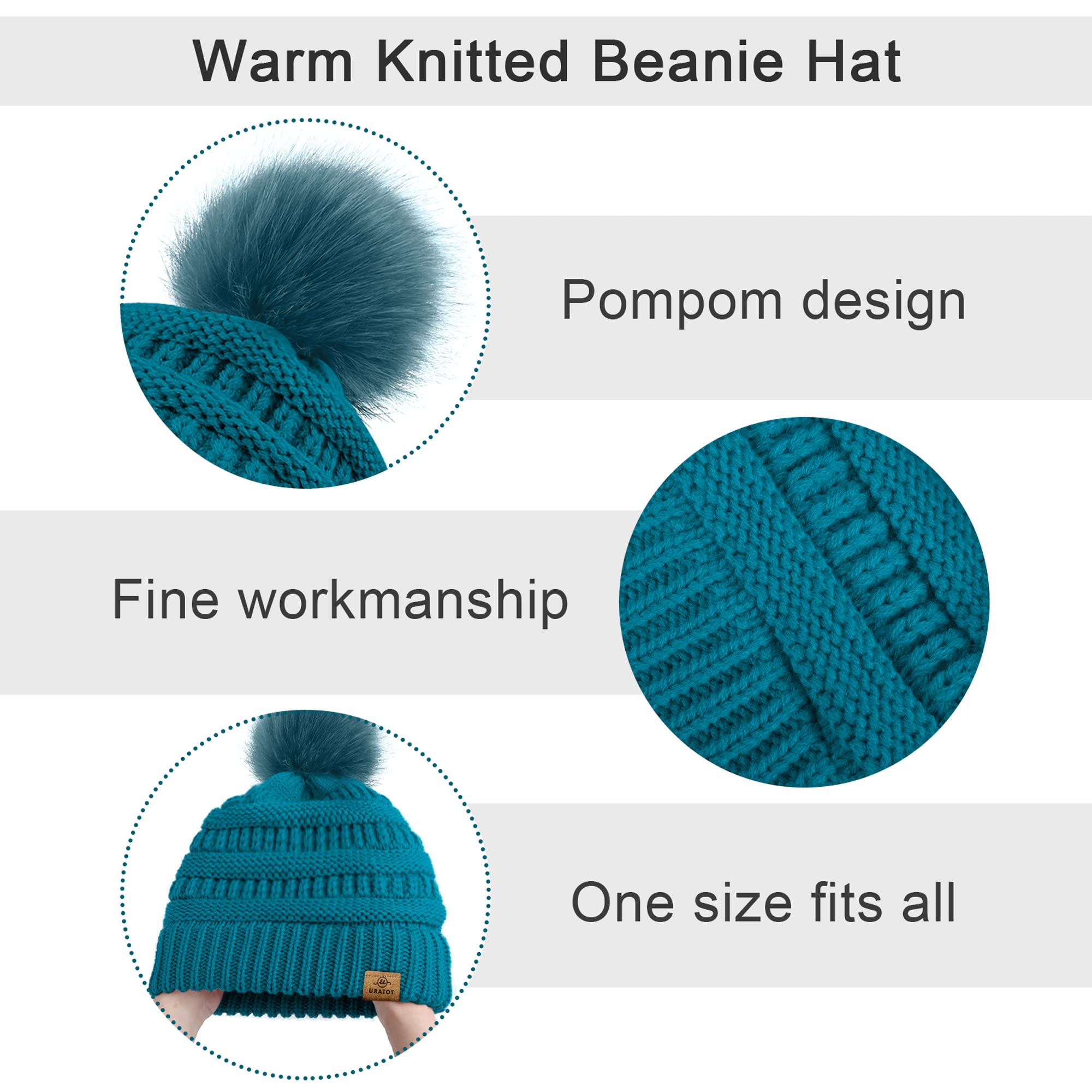 URATOT Winter Warm Knitted Sets Beanie Pompom Hat Scarves Winter Touchscreen Gloves Scarf Set for Men Women